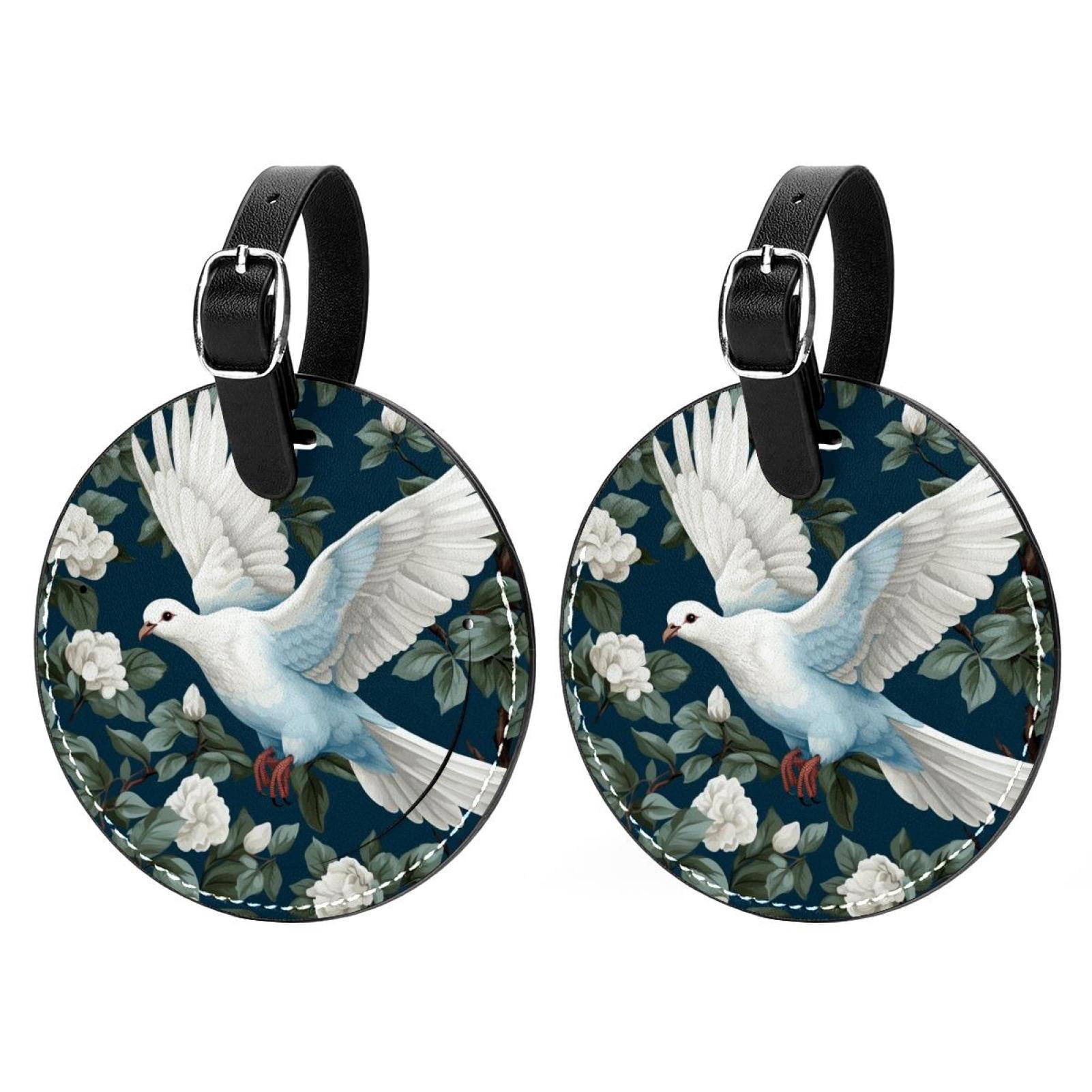 Peace Dove 2Pcs PU Leather Round Luggage Tags with Privacy Cover and ...
