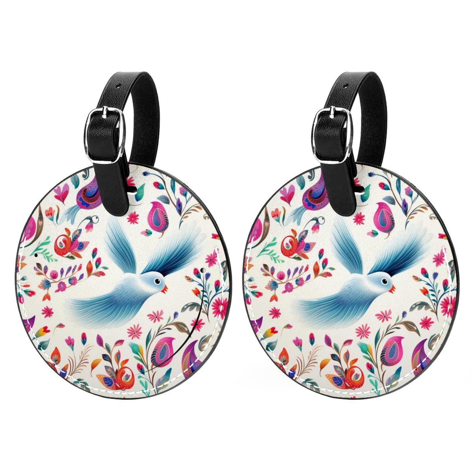 Peace Dove 2Pcs PU Leather Round Luggage Tags with Privacy Cover and ...