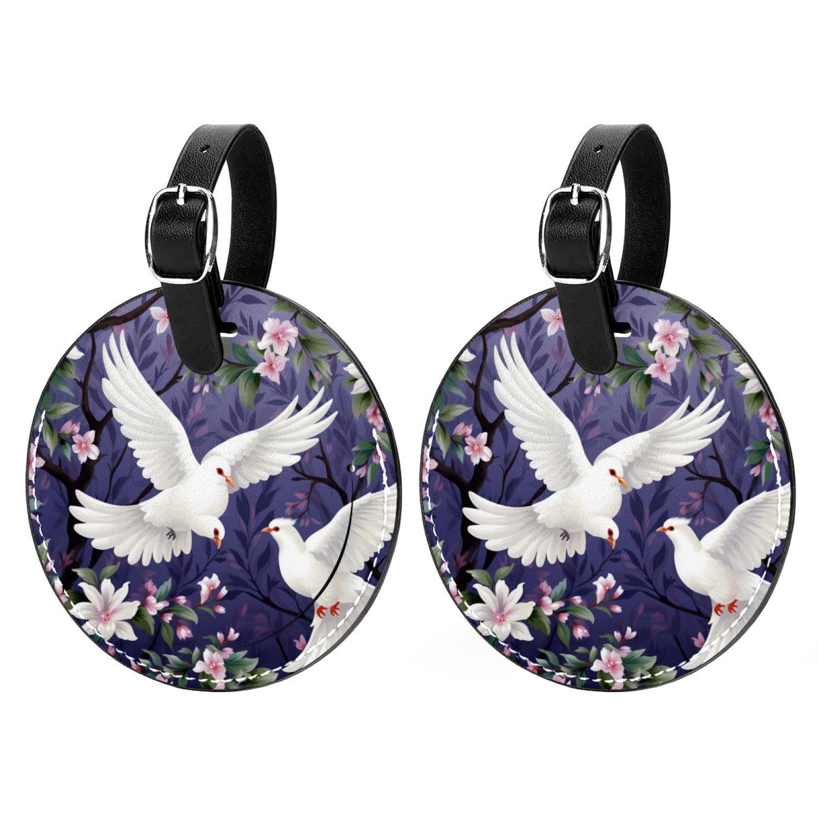 Peace Dove 2Pcs PU Leather Round Luggage Tags with Privacy Cover and ...