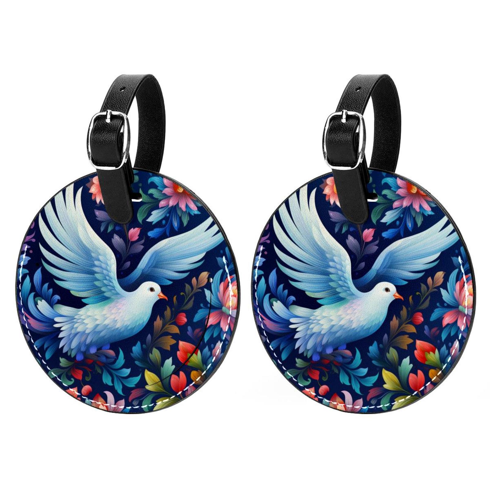 Peace Dove 2Pcs PU Leather Round Luggage Tags with Privacy Cover and ...