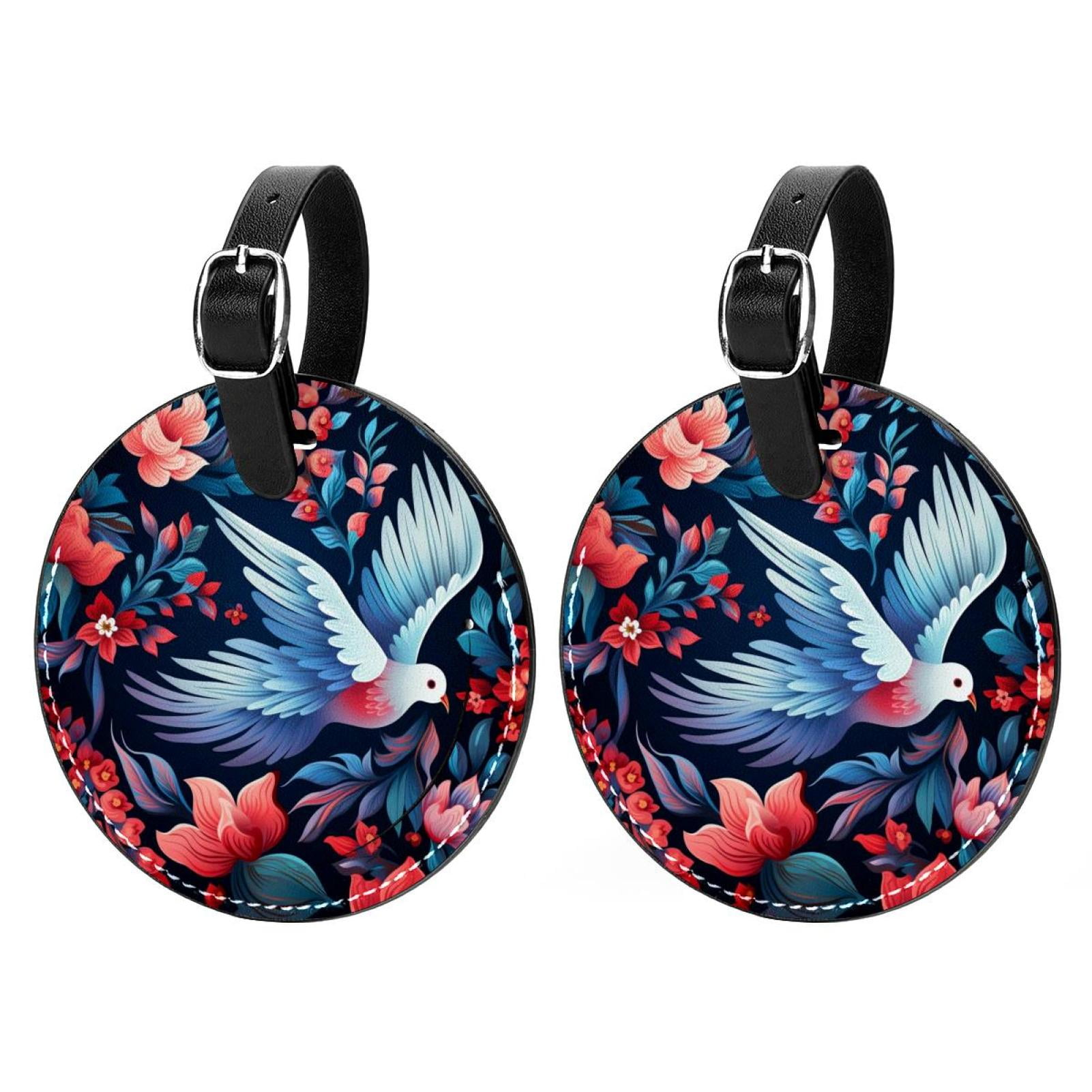 Peace Dove 2Pcs PU Leather Round Luggage Tags with Privacy Cover and ...