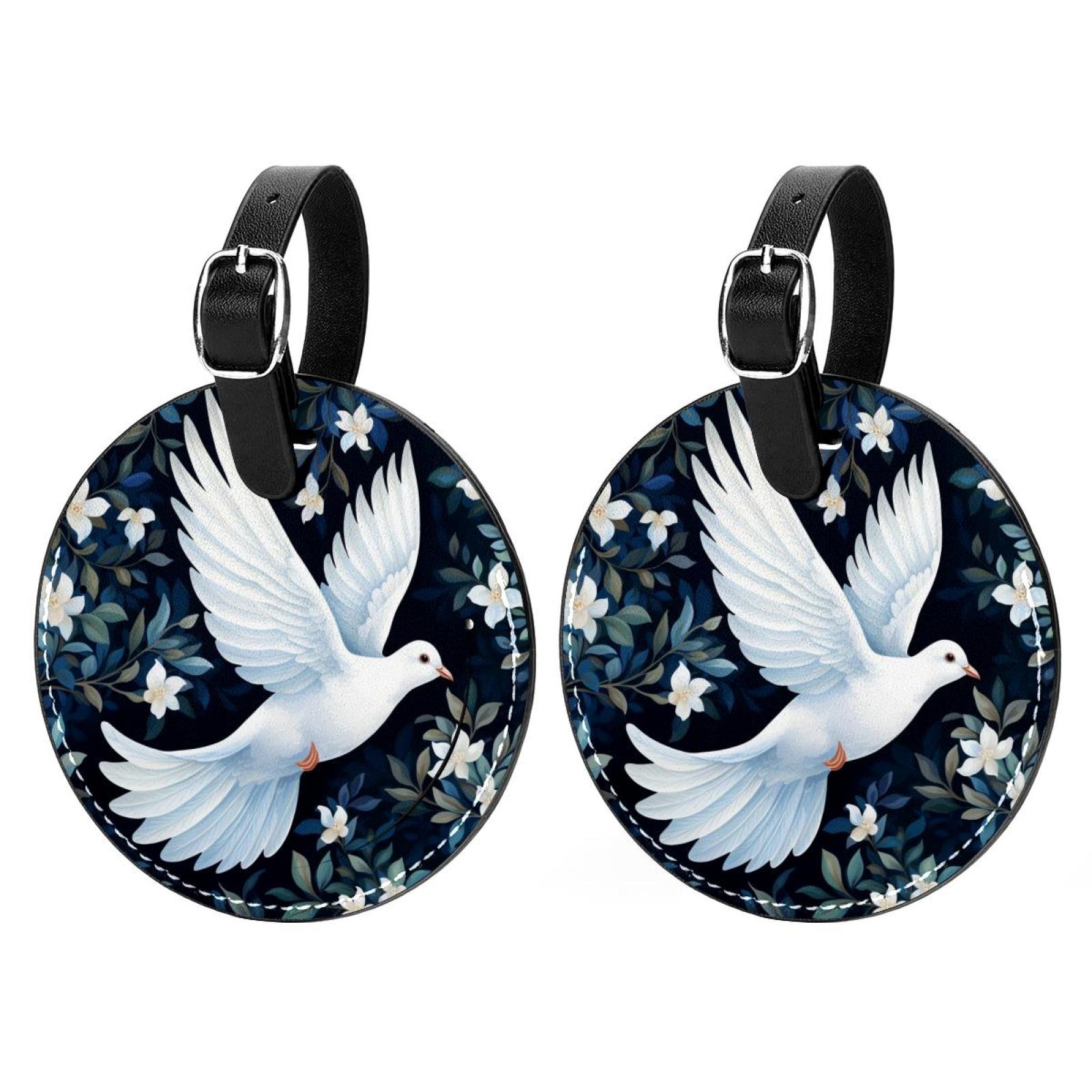 Peace Dove 2pcs PU Leather Round Bag Tags with Privacy Cover and Name ...