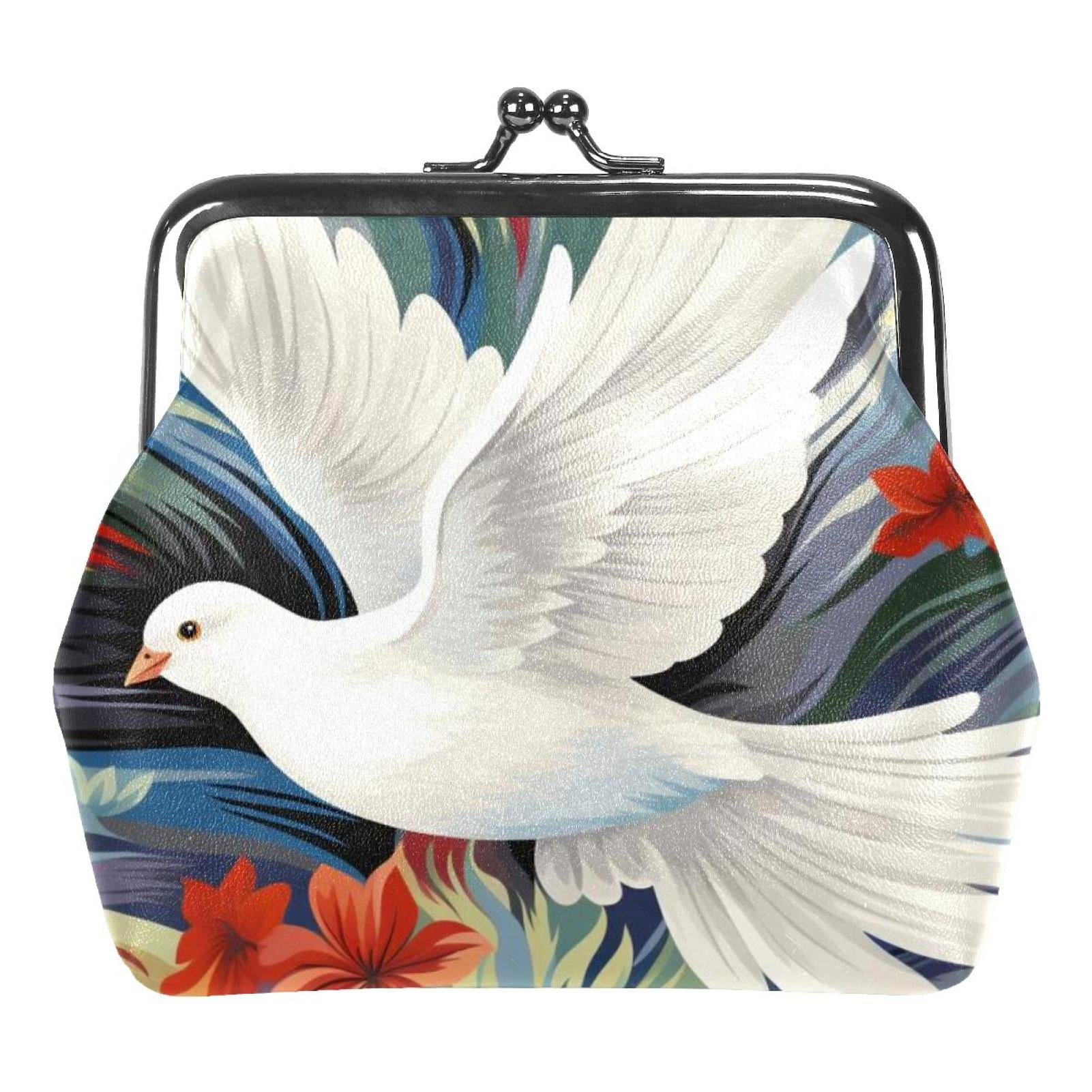 Peace Dove Coin Purse Vintage Pouch Buckle Clutch Bag Kiss-Lock Change ...
