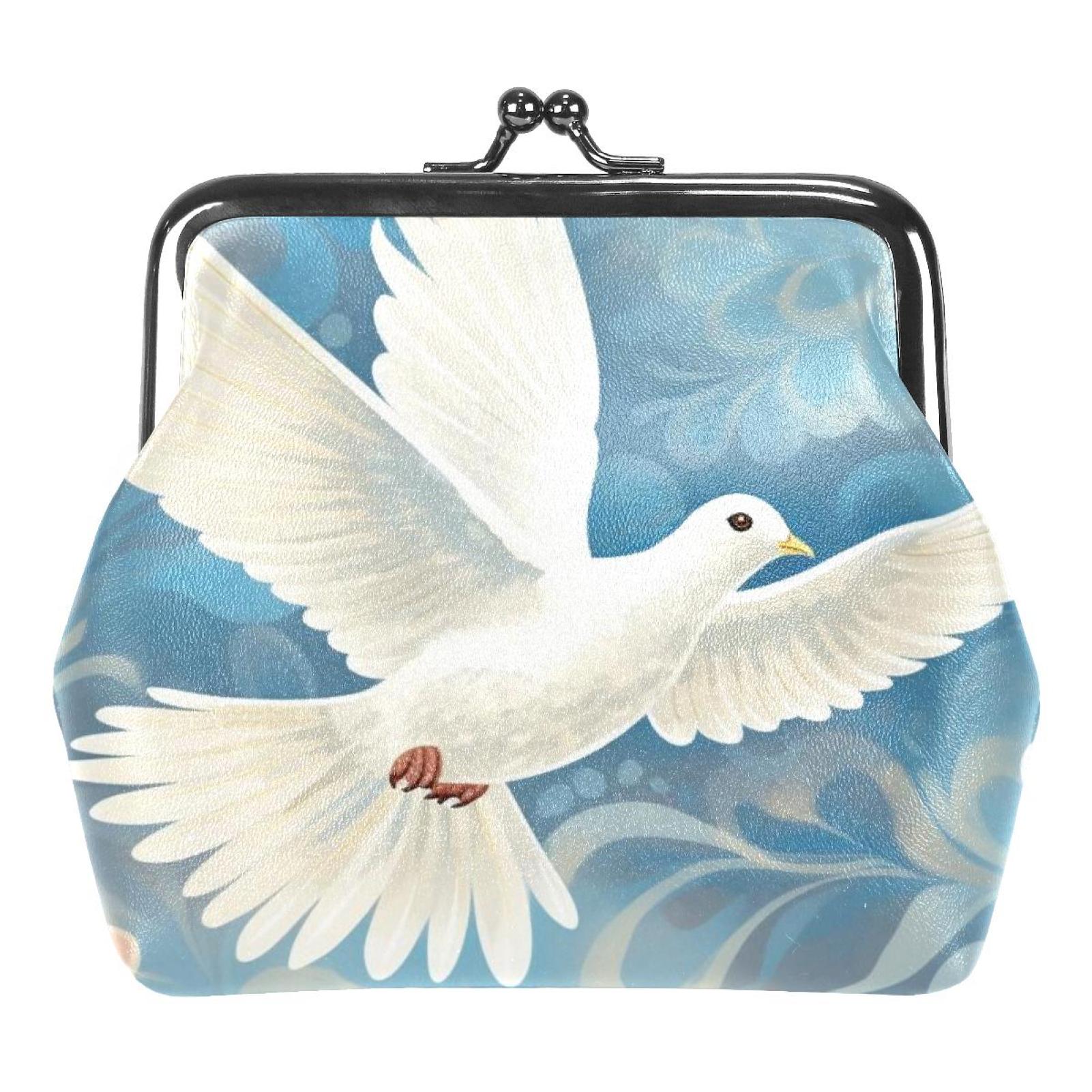 Peace Dove Coin Purse Vintage Pouch Buckle Clutch Bag Kiss-Lock Change ...