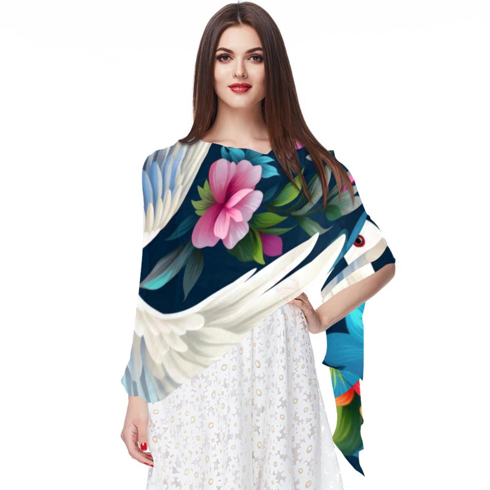 Peace Dove Elegant Silk Scarf - Translucent Chiffon Yarn - Lightweight ...