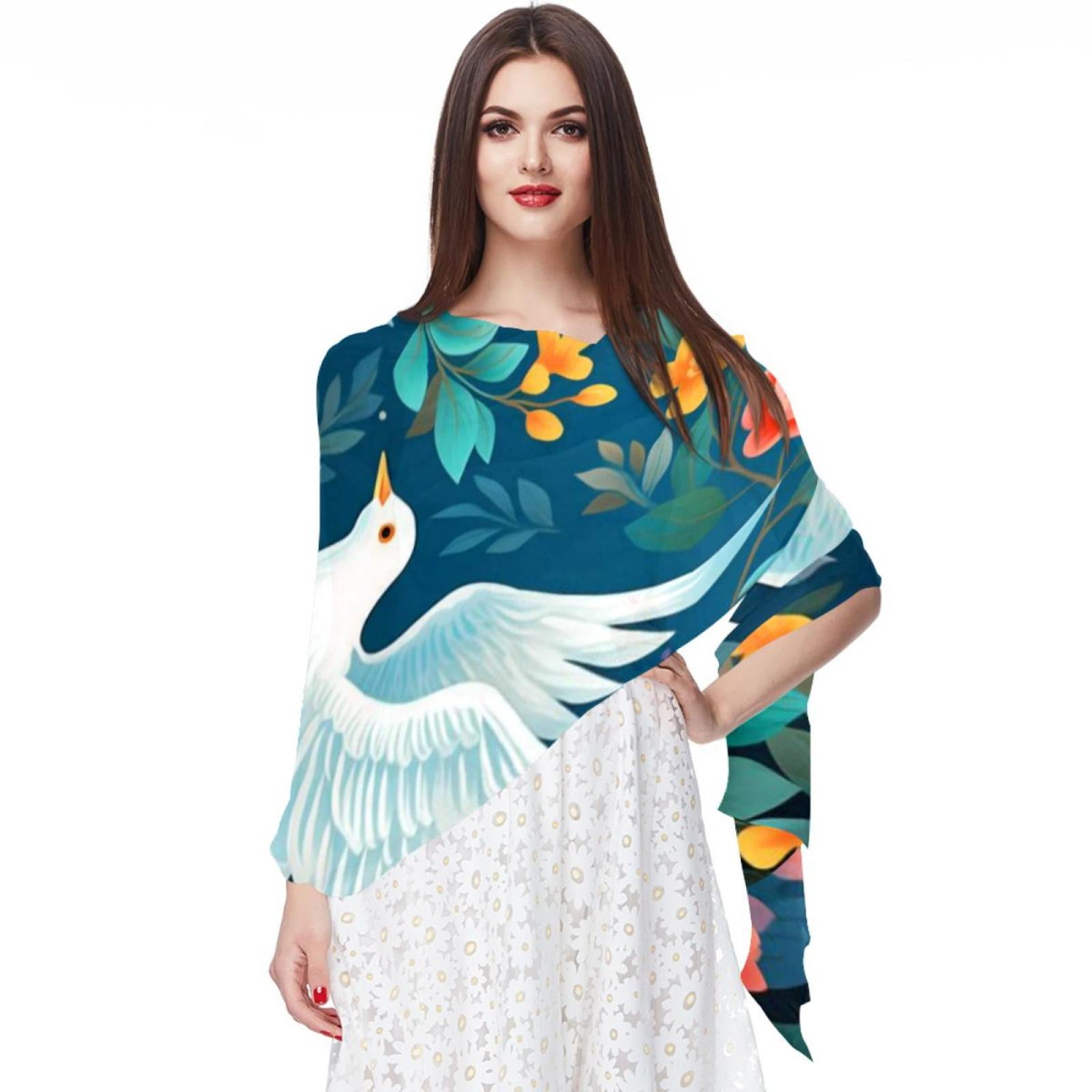 Peace Dove Elegant Silk Scarf - Translucent Chiffon Yarn - Lightweight ...