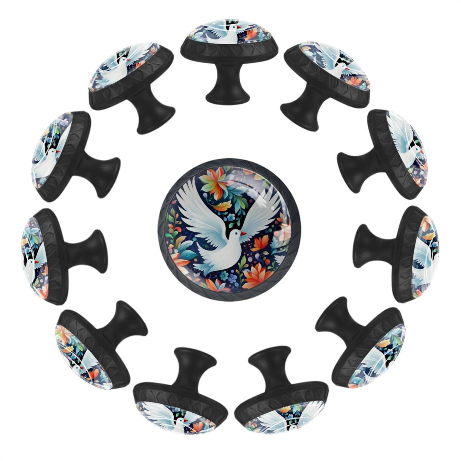 Peace Dove with Flowers Floral 35MM Round Glass Cabinet Knobs, Kitchen ...