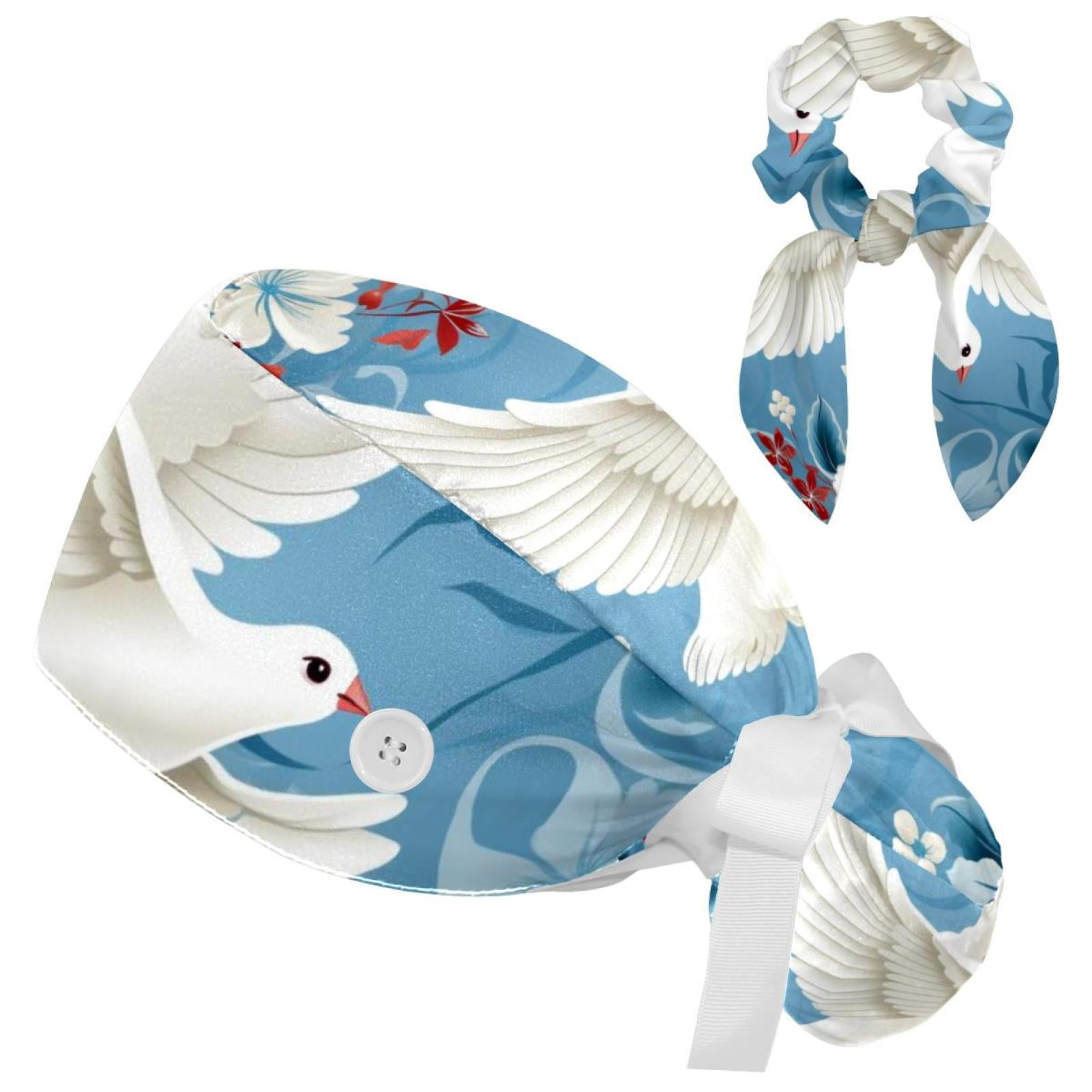 Peace Dove Scrub Cap with Scrunchy and Buttons for Long Hair ...