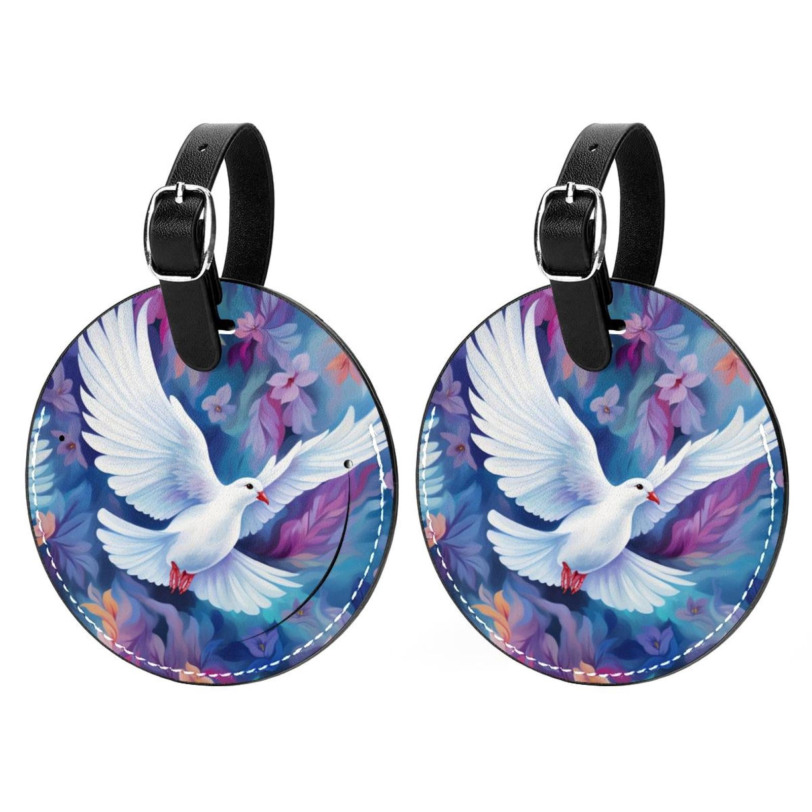 Peace Dove Set of 2pcs PU Leather Round Suitcase Tags with Privacy ...