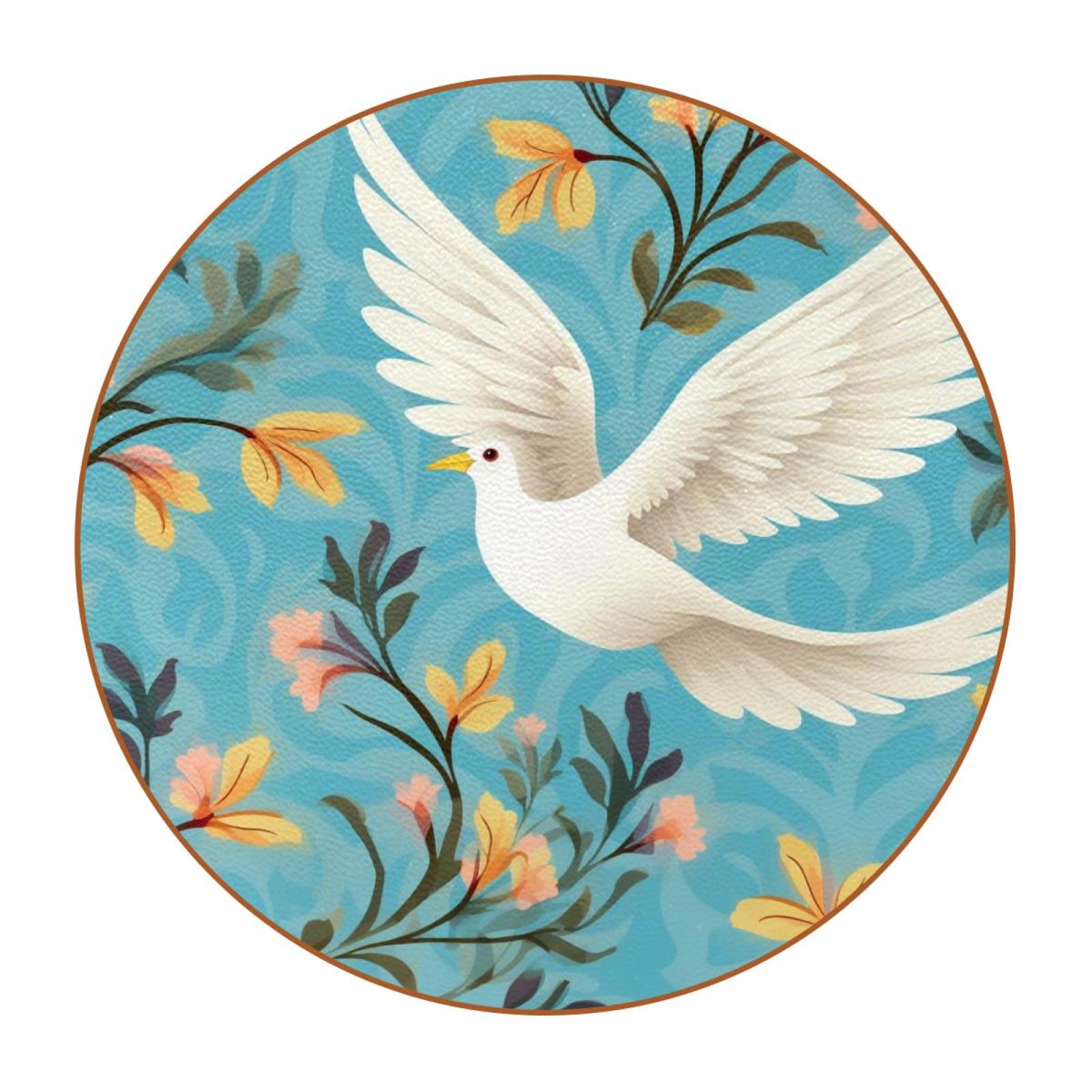 Peace Dove Set of 6 Microfiber Leather Round Coasters, 11x11 cm/4.3x4.3 ...