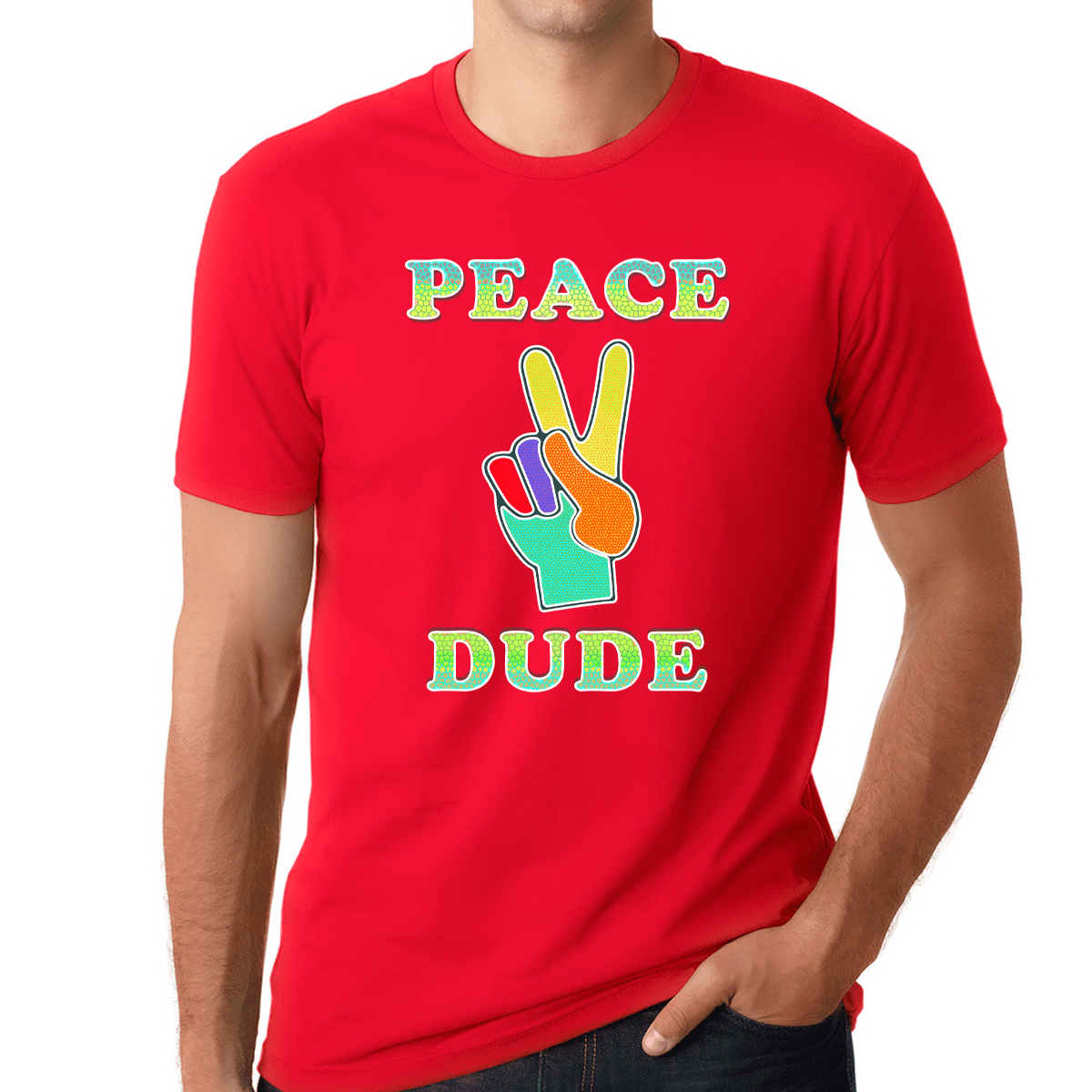 Peace Dude Shirts for MEN - Red Peace Sign Perfect Dude Shirt for MEN ...