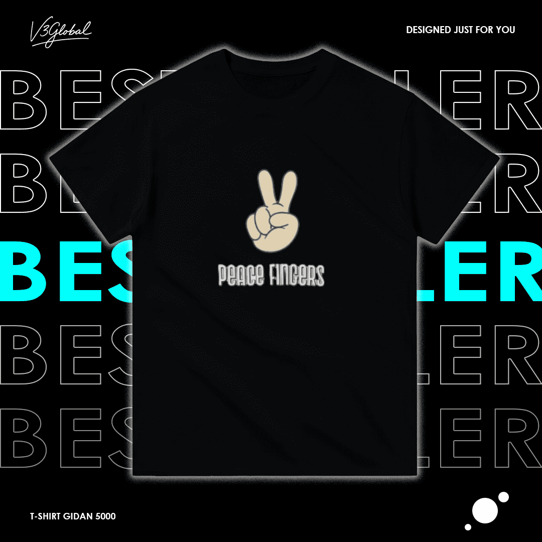 Peace Fingers Symbol With Retro Calm World Theme Style Unisex T-Shirt ...