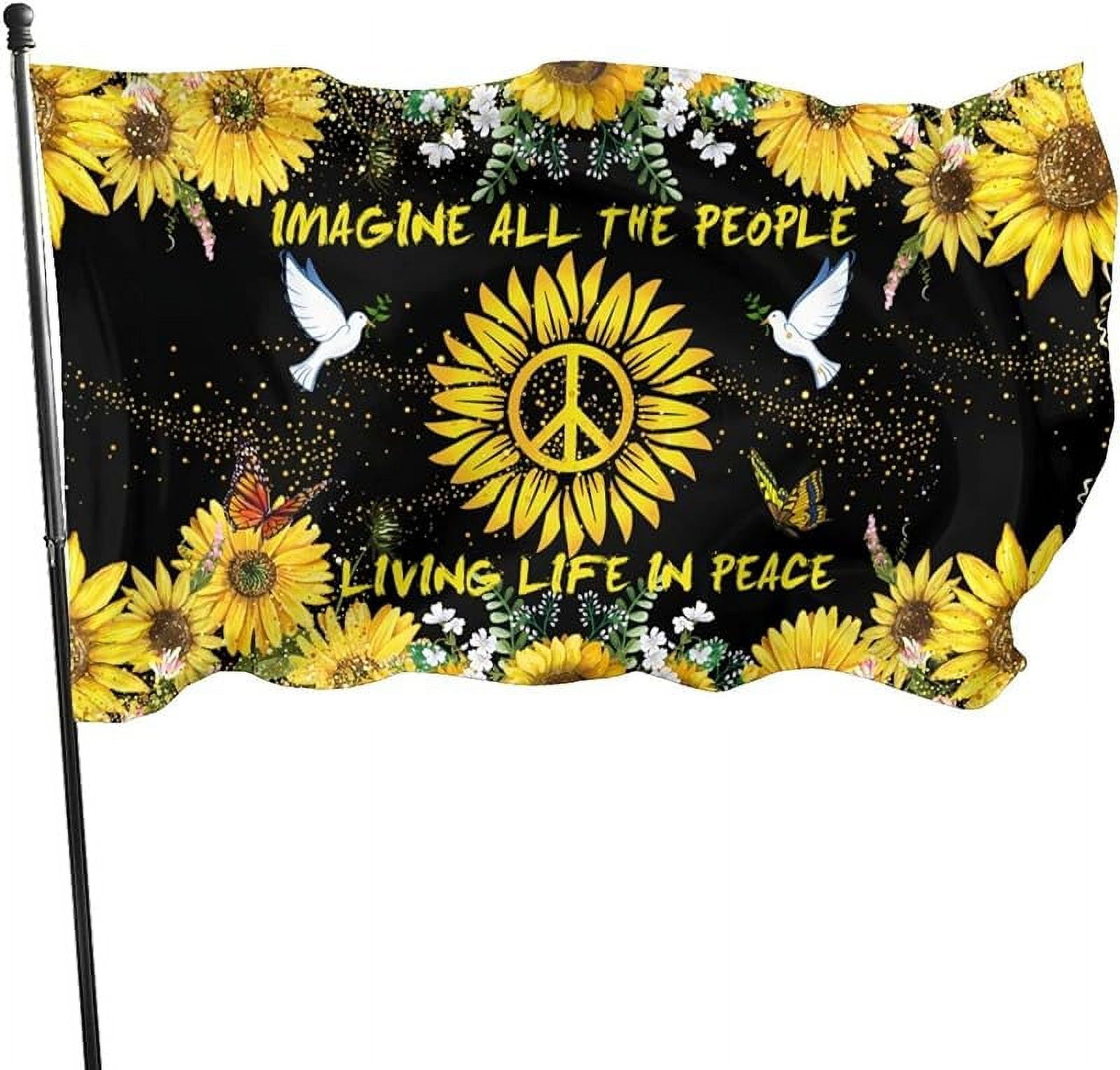 Peace Flag 3x5 ft Fade Proof Outdoor/Inside Hippie Sunflower Breeze ...