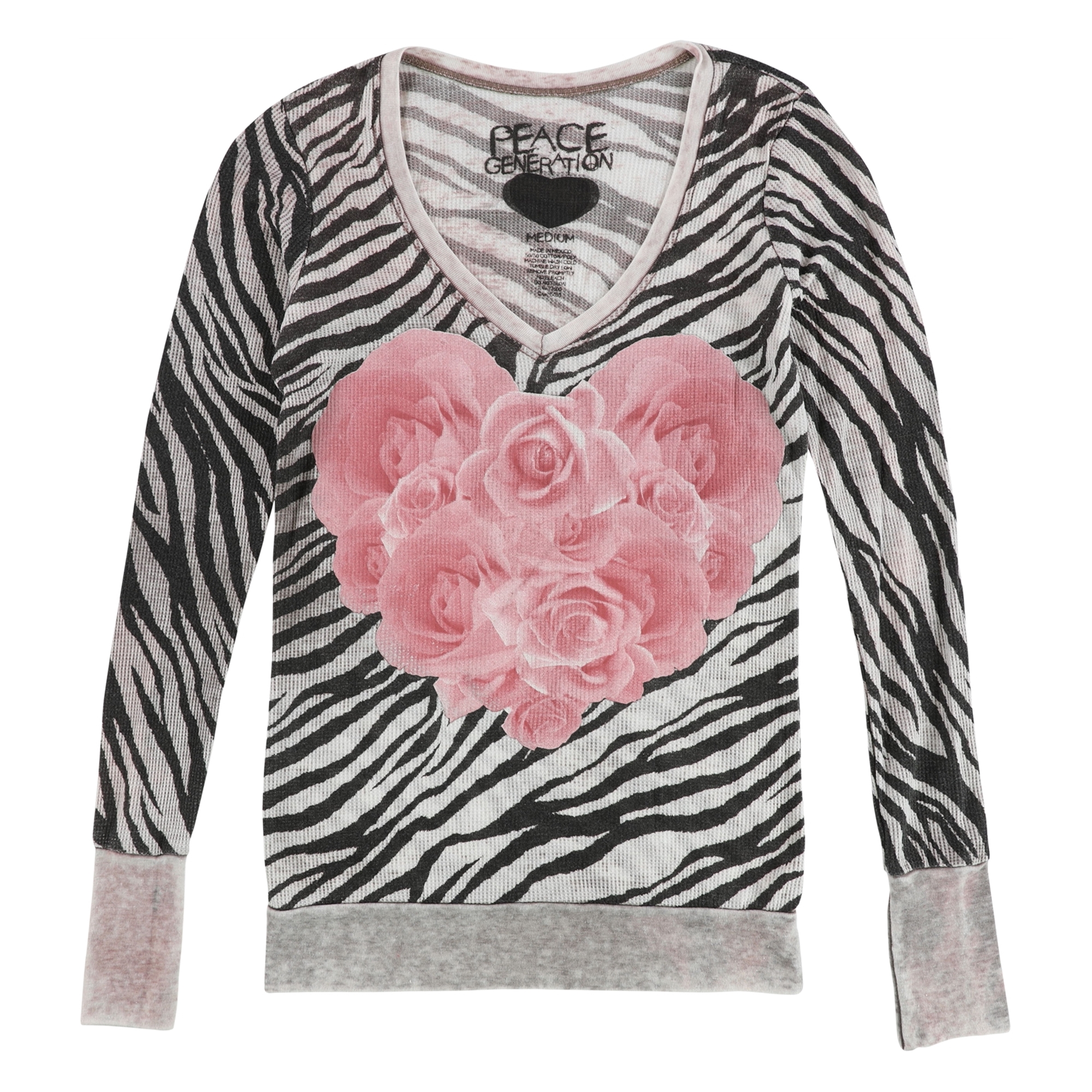 Peace Generation Womens Zebra Print Rose Heart Graphic T-Shirt ...