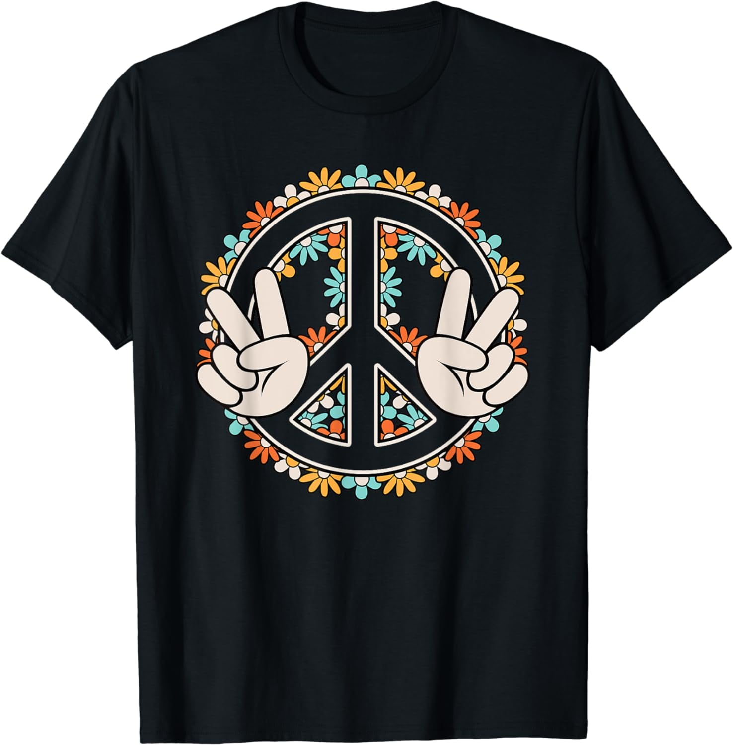 Peace Hand Sign Hippie Flower Groovy 60s 70s Party Outfit T-Shirt ...