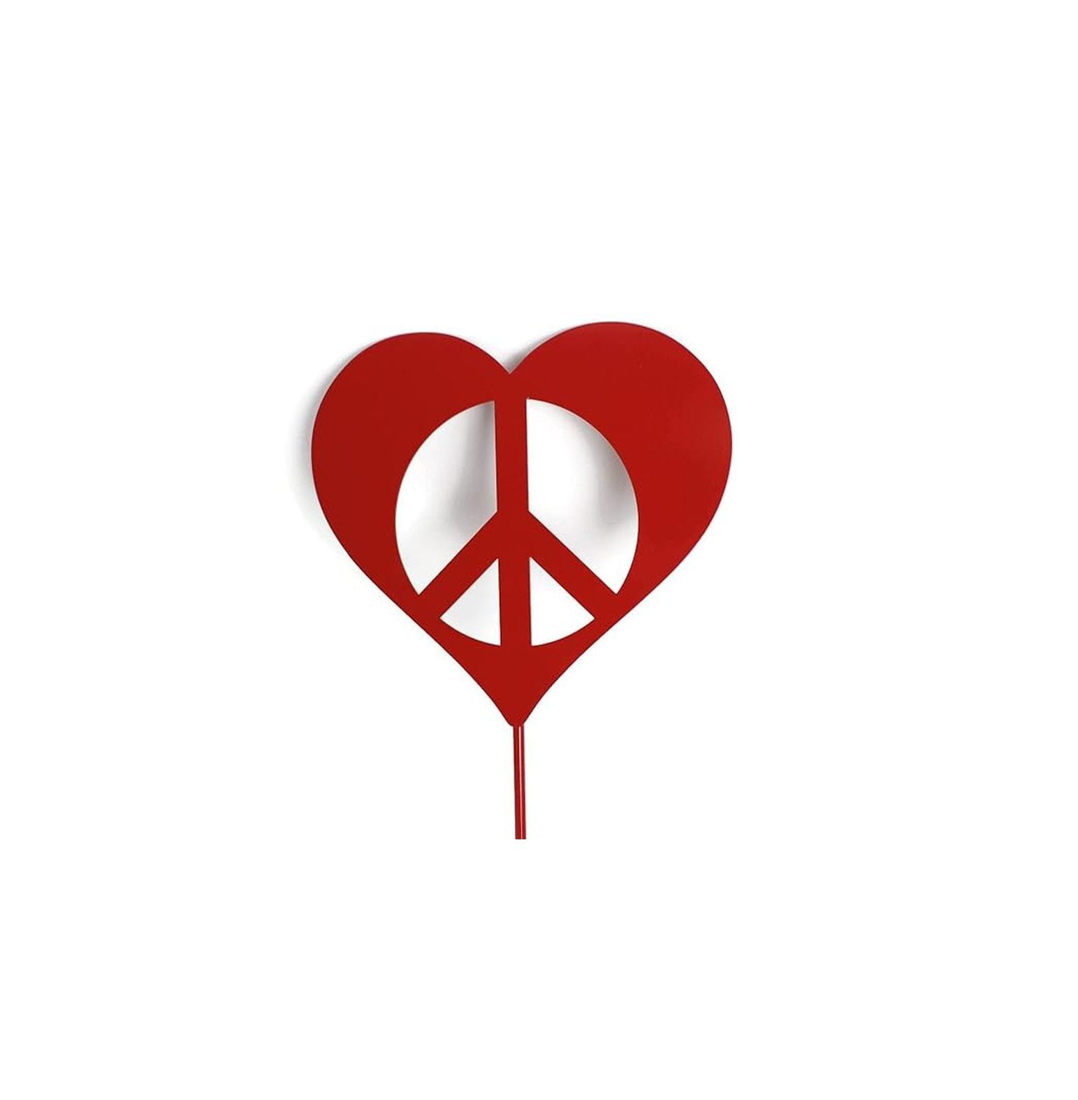 Peace Heart Garden Stake - 21 Inch Red Metal Yard Art - Rustic Powder ...