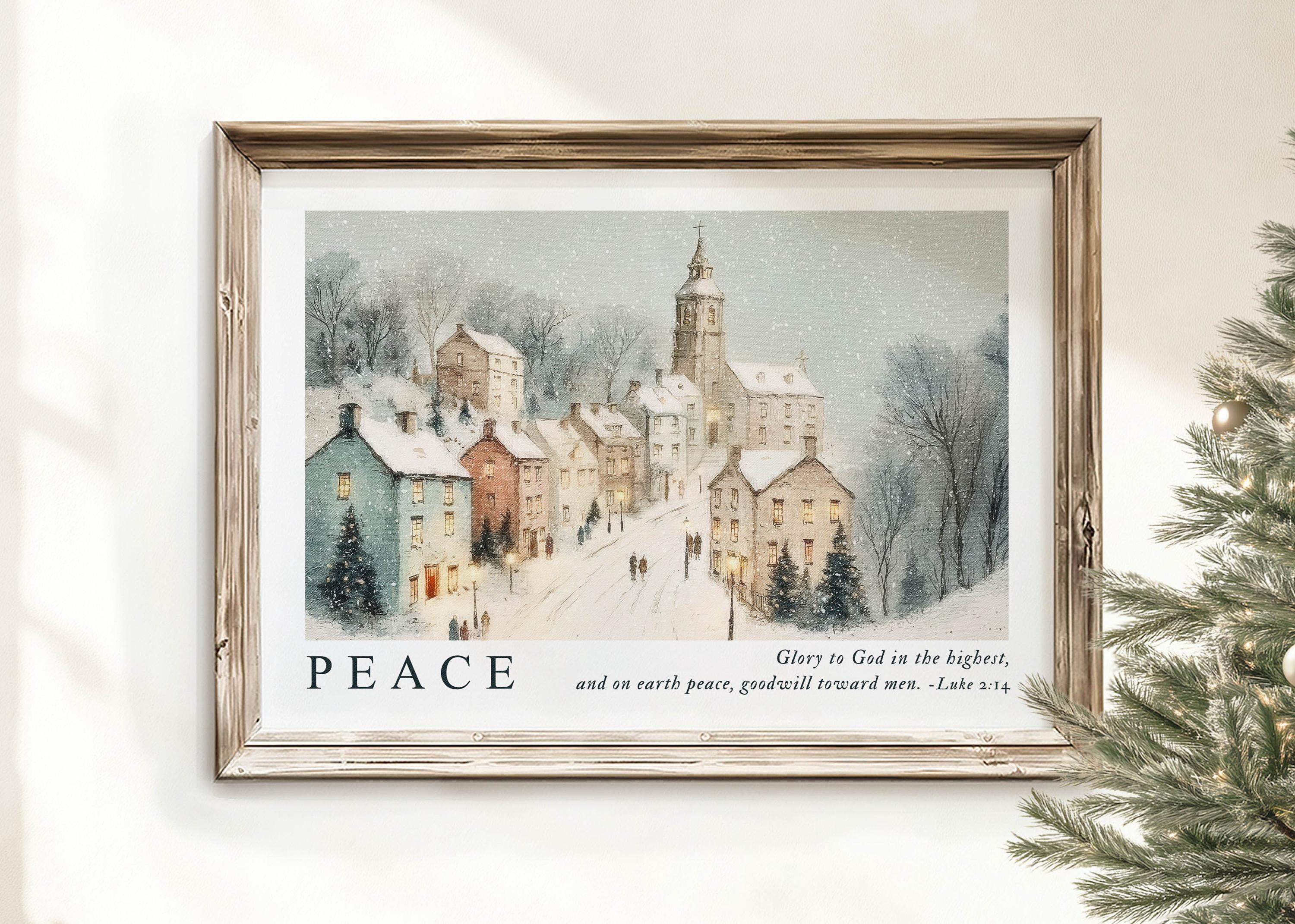 Peace Kristmas Wall Art, Luke : Winter Vintage Christian Scripture ...