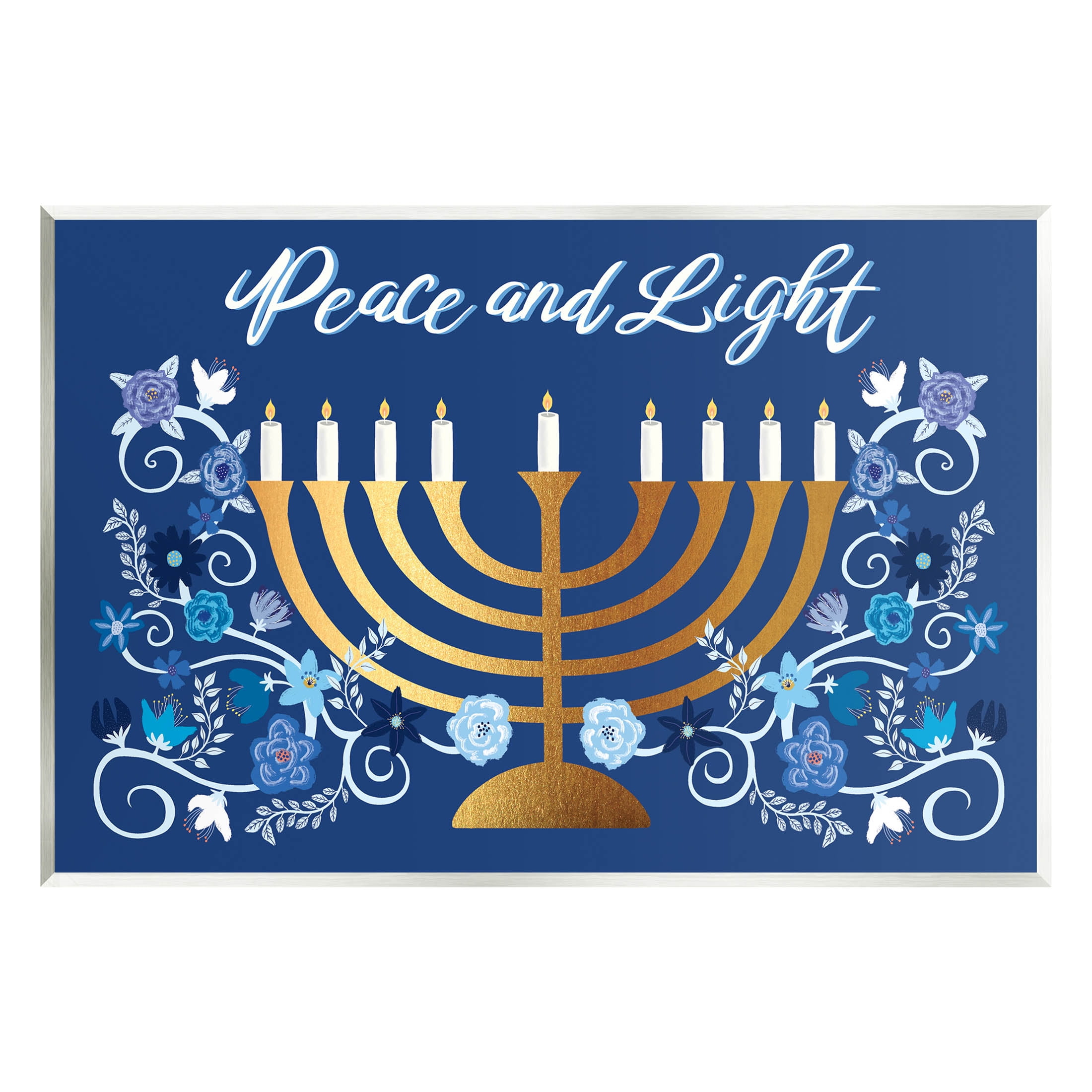 Peace & Light Floral Hanukkah Menorah Holiday Graphic Art Unframed Art ...