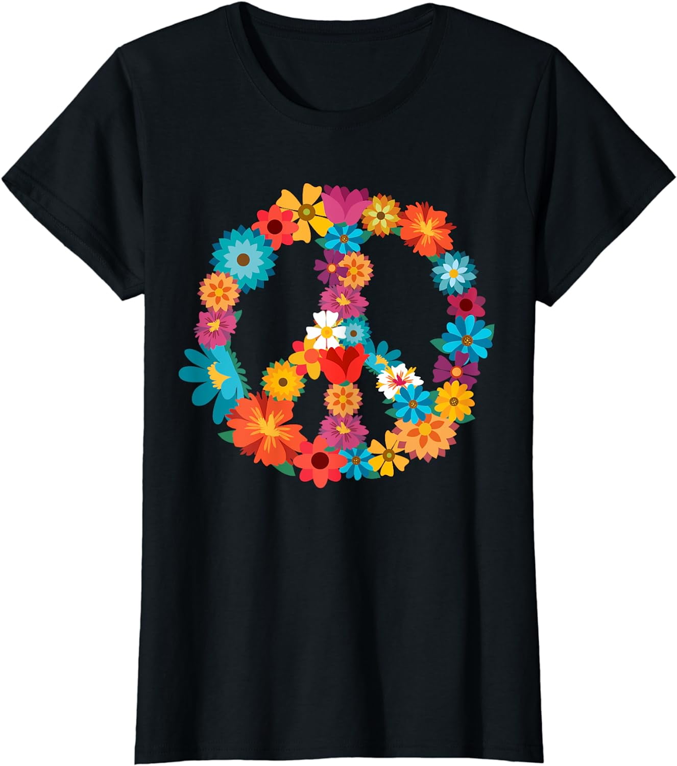 Peace Love | 60's 70's Hippie Costume Colorful Flowers T-Shirt ...
