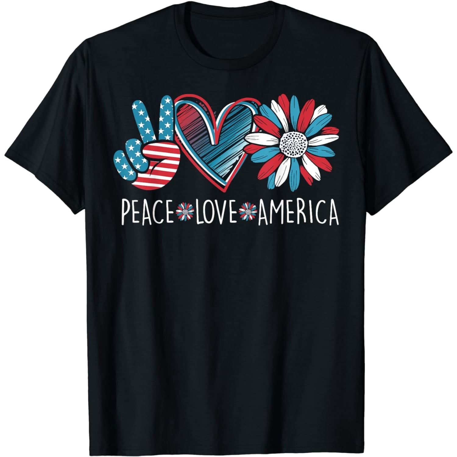 Peace Love America Daisy 4th July Patriotic US American Flag T-Shirt ...