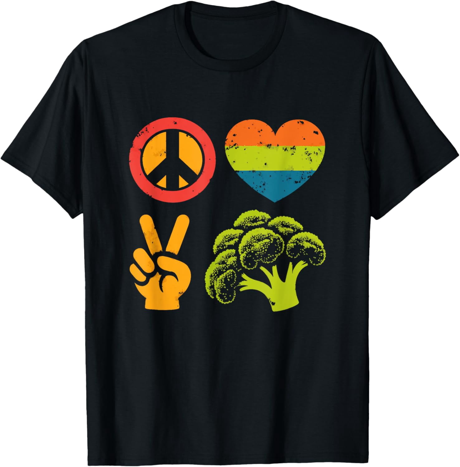 Peace Love And Broccoli - Vintage Peace Symbol Vegetables T-Shirt men ...