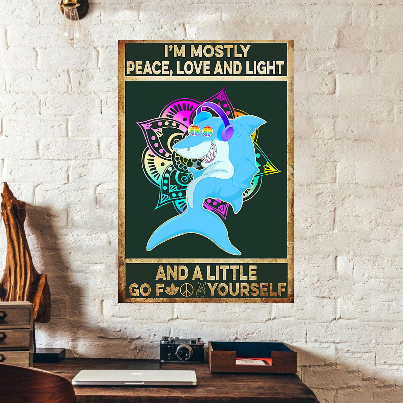 Peace Love And Light Shark And A Little Hippie Poster 16 x 24 Inch ...