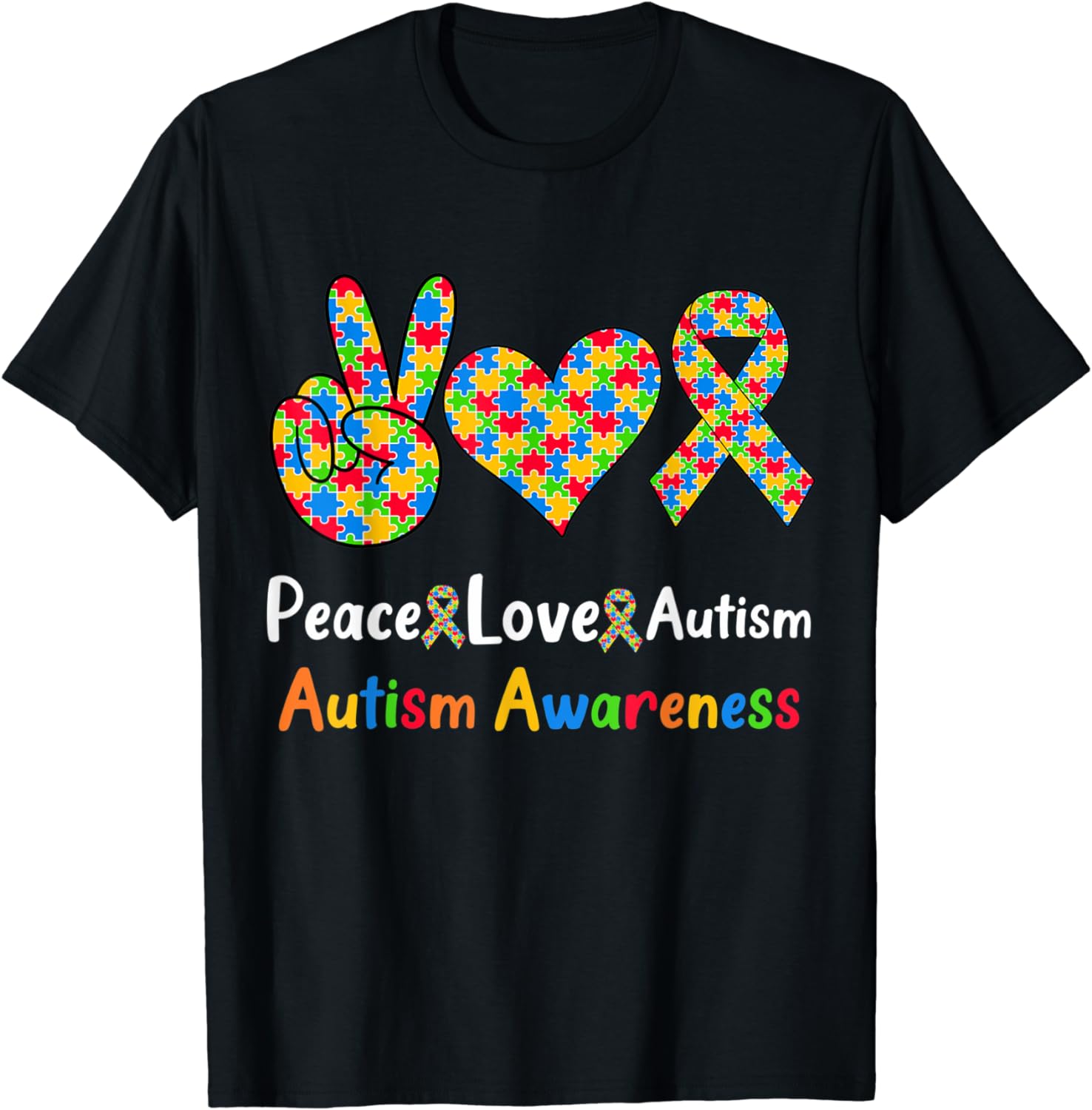 Peace Love Autism Awareness Men Women Kids Family Support T-Shirt ...