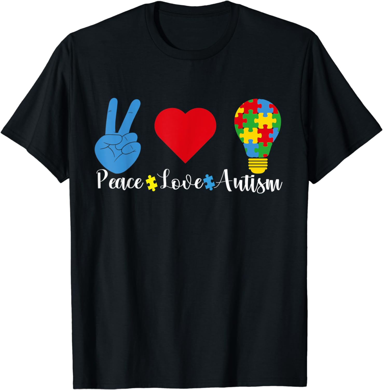 Peace Love Autism Puzzle In April We Wear Blue For Autism T-Shirt ...