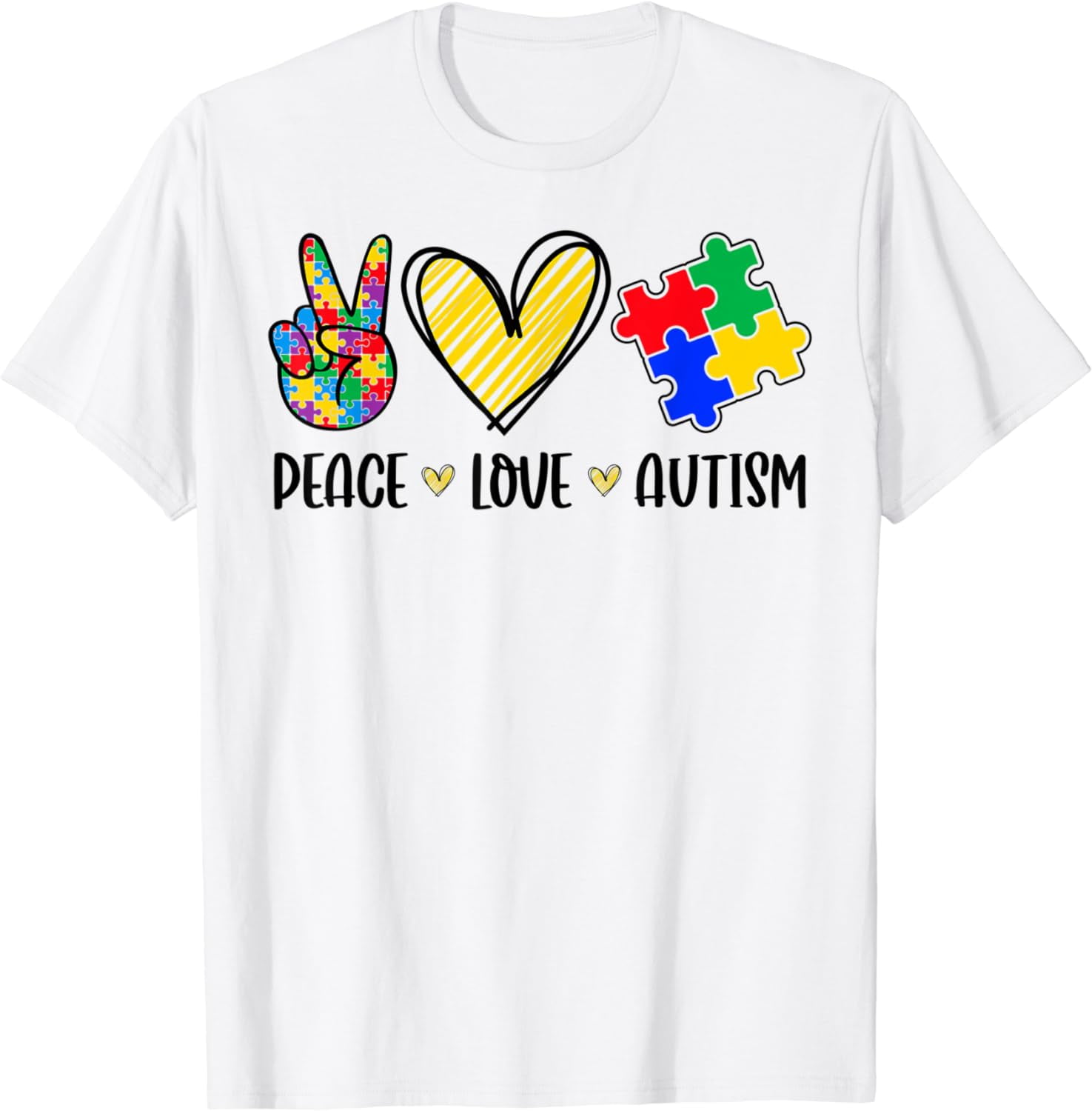Peace Love Autism Puzzle Ribbon Autism Awareness Day Child T-Shirt ...