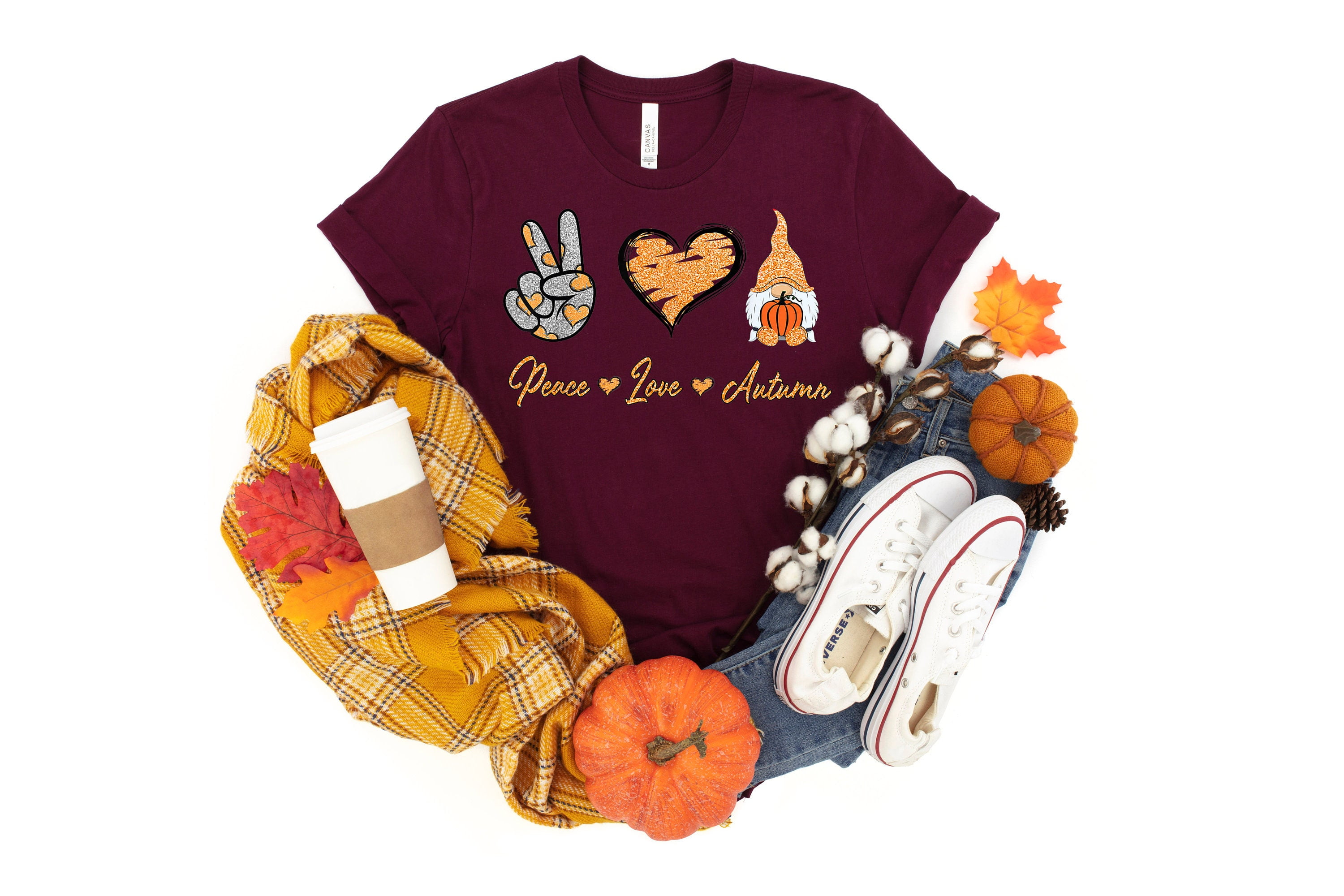Peace Love Autumn Shirt Funny Thanksgiving Shirt Happy Thanksgiving ...