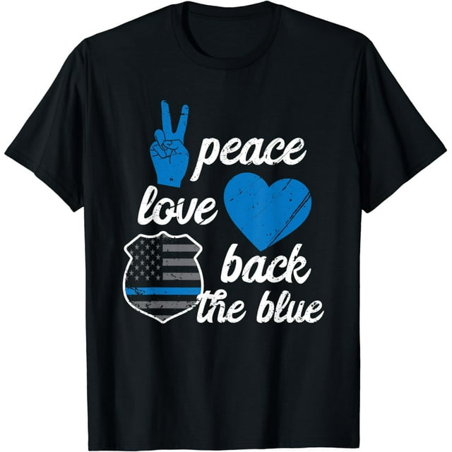Peace Love Back The Blue US Flag Police Officer Police Pride T-Shirt ...