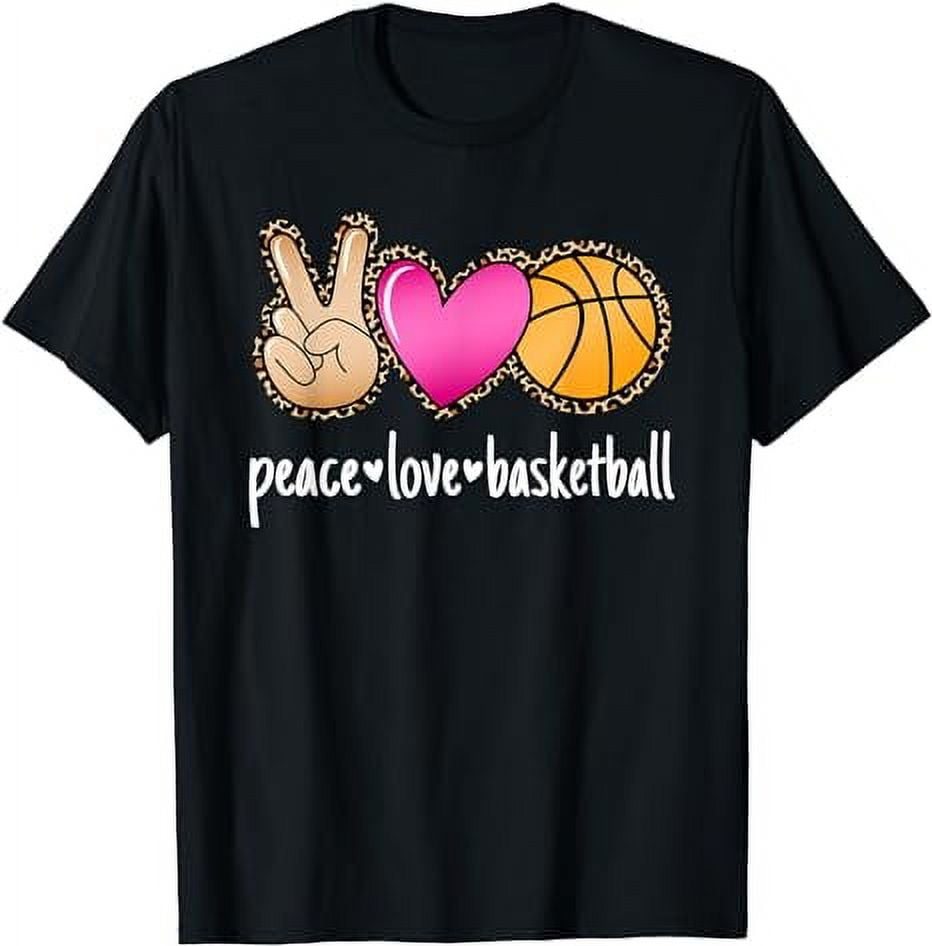 Peace Love Basketball Leopard Print Girls Women Basketball T-Shirt ...