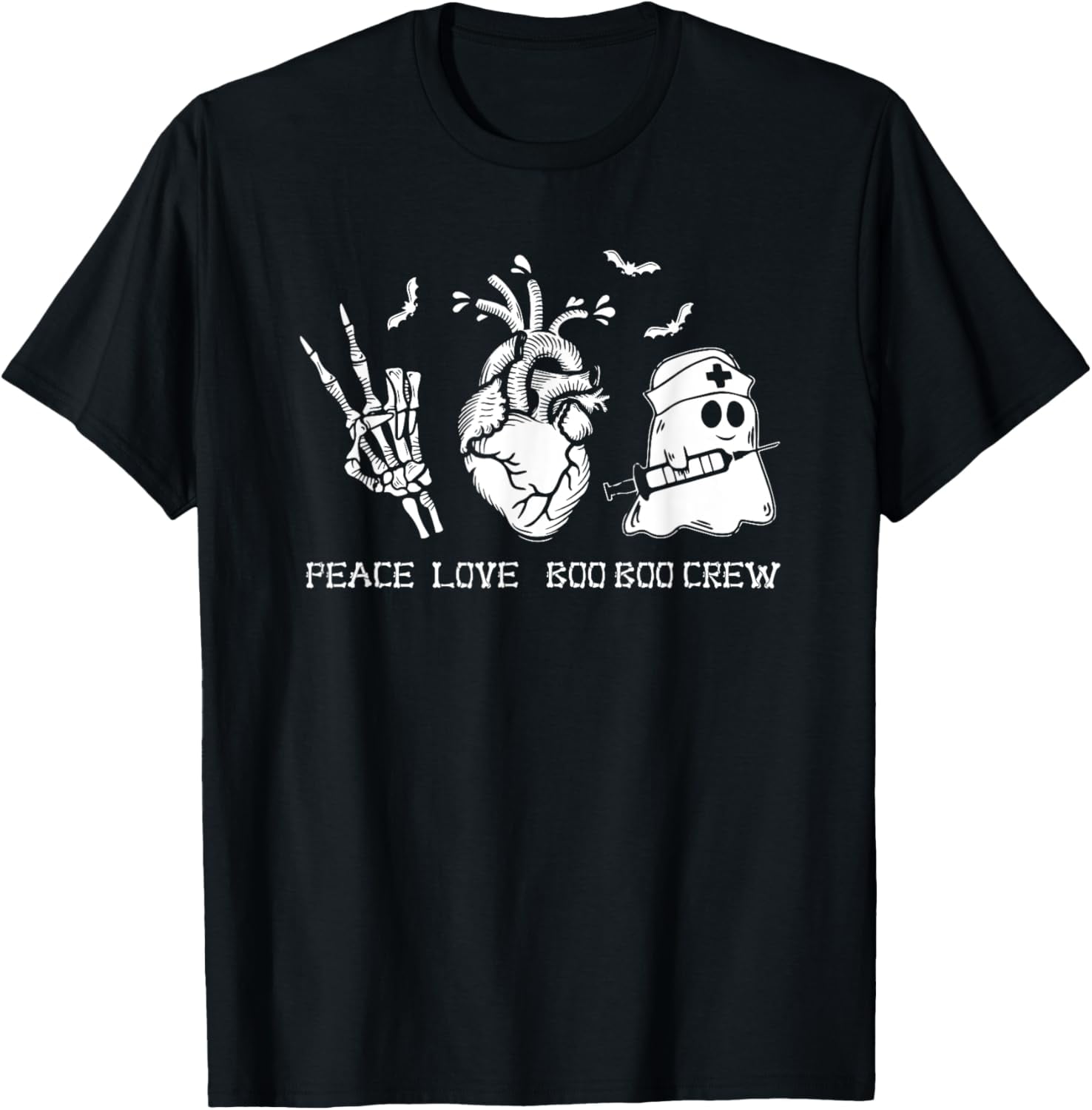 Peace Love Boo Boo Crew Lazy Halloween Costume Nurse Ghost T-Shirt ...