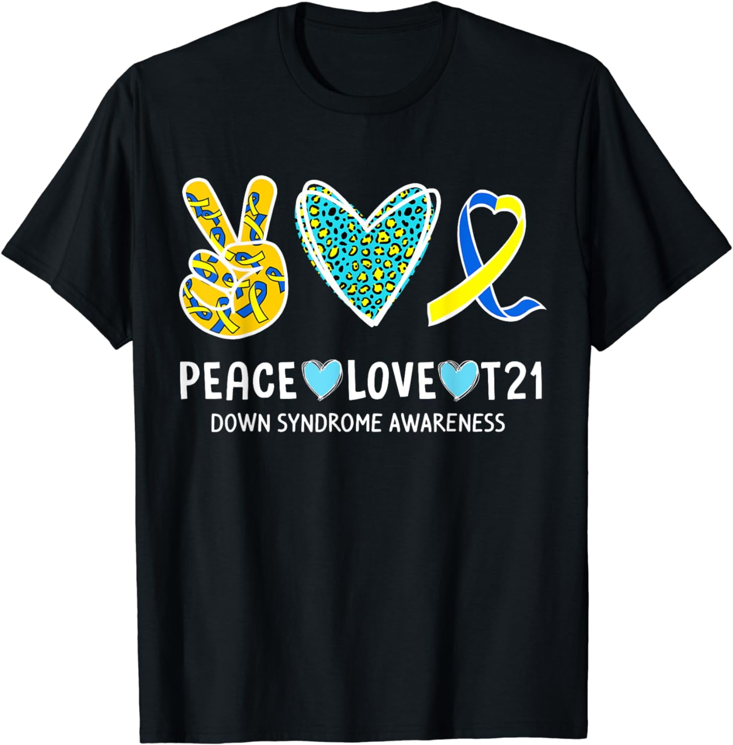 Peace Love Cure Blue & Yellow Ribbon Down Syndrome Awareness T-Shirt - Walmart.com