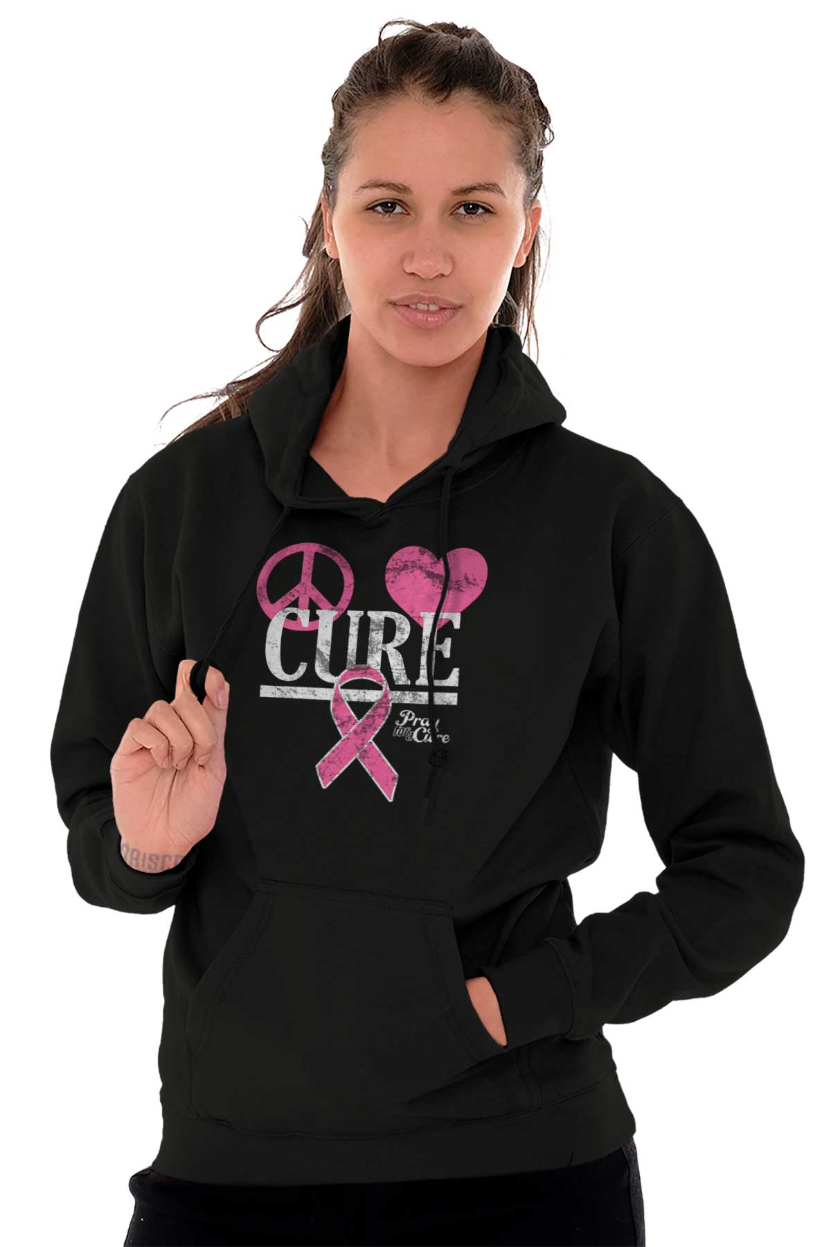 Peace Love Cure Breast Cancer Aware Hoodie Sweatshirt Women Brisco ...