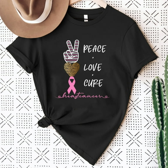 Peace Love Cure Breast Cancer Cancer Survivor Shirt, Breast Cancer ...