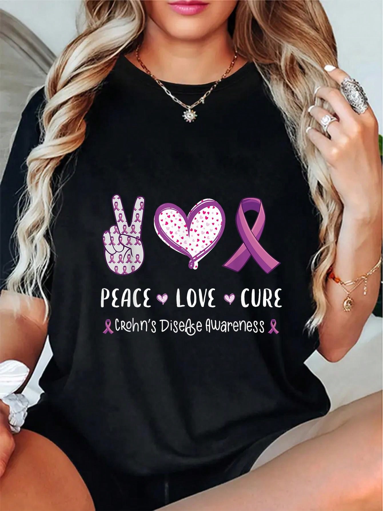 Peace Love Cure Crohn's Disease Awareness Men Women IBD T-Shirt T-Shirt ...