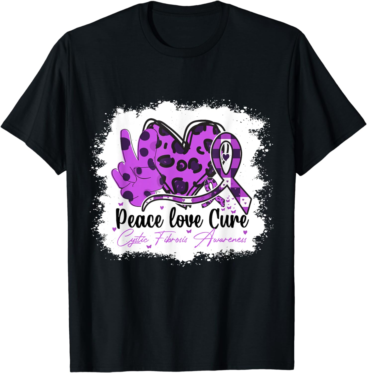 Peace Love Cure Cystic Fibrosis Awareness Purple Ribbon T-Shirt - Walmart.com