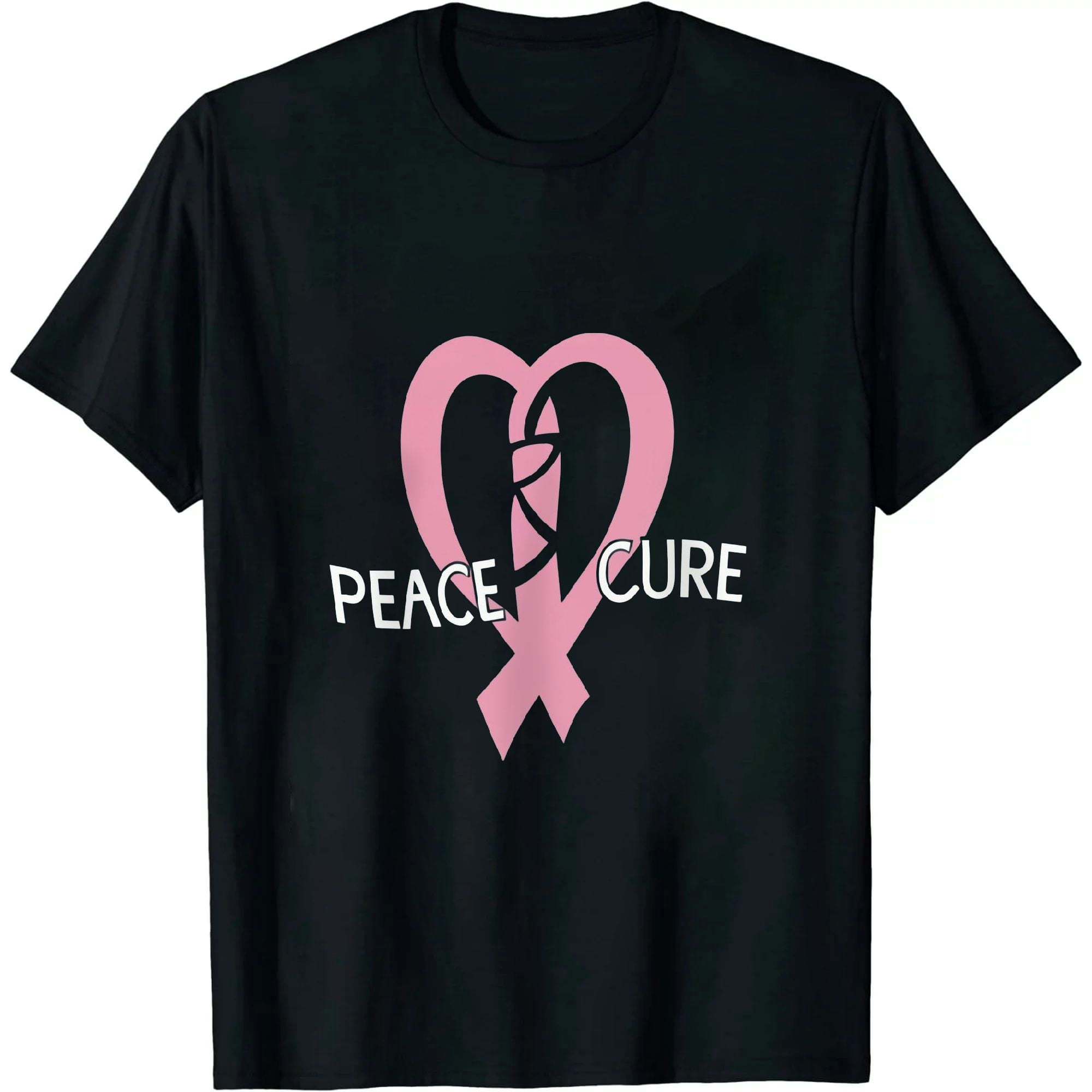 Peace Love Cure Pink Ribbon Heart Breast Cancer Awareness T Shirt