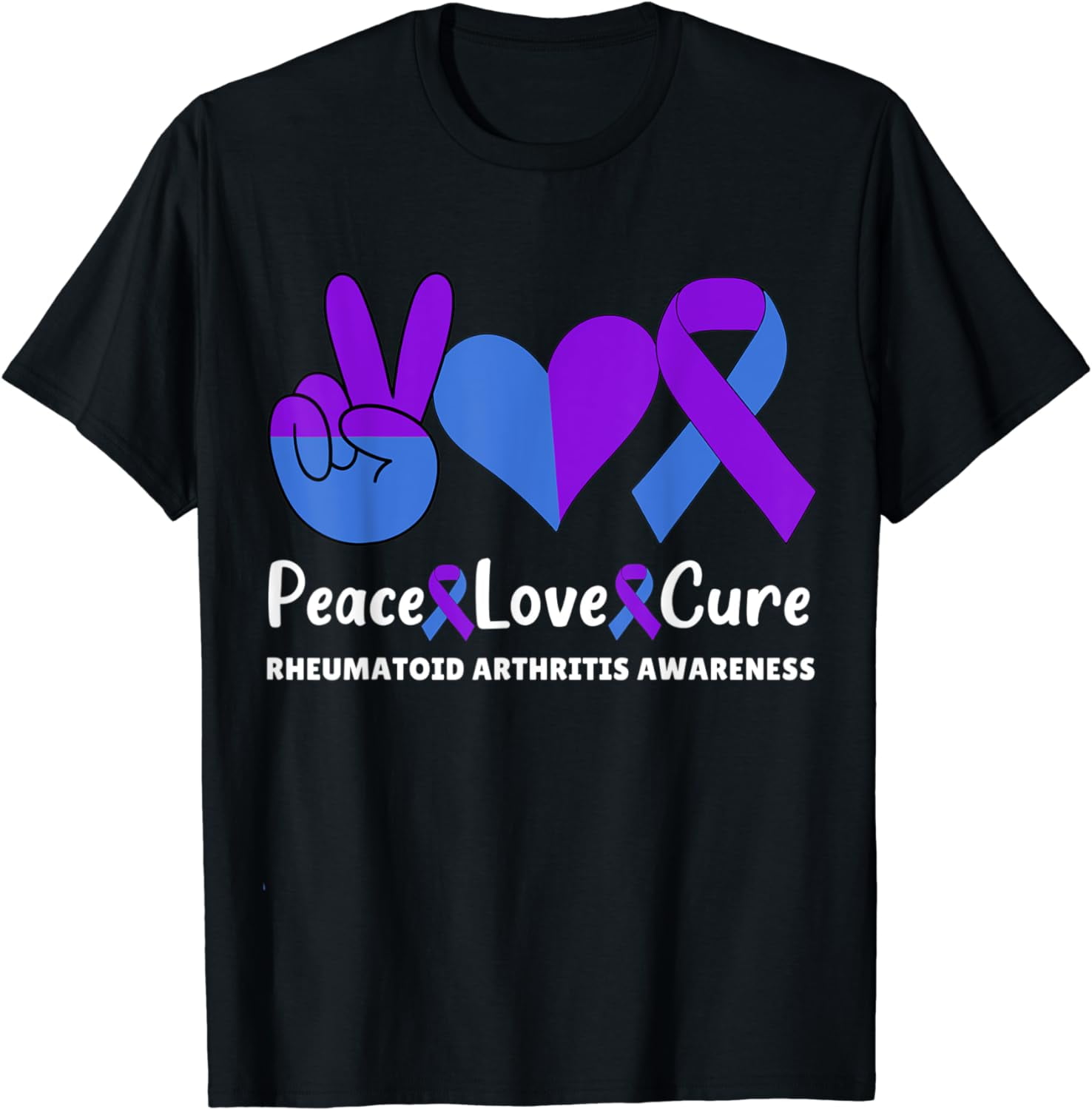 Peace Love Cure Rheumatoid Arthritis Awareness RA Support T-Shirt ...