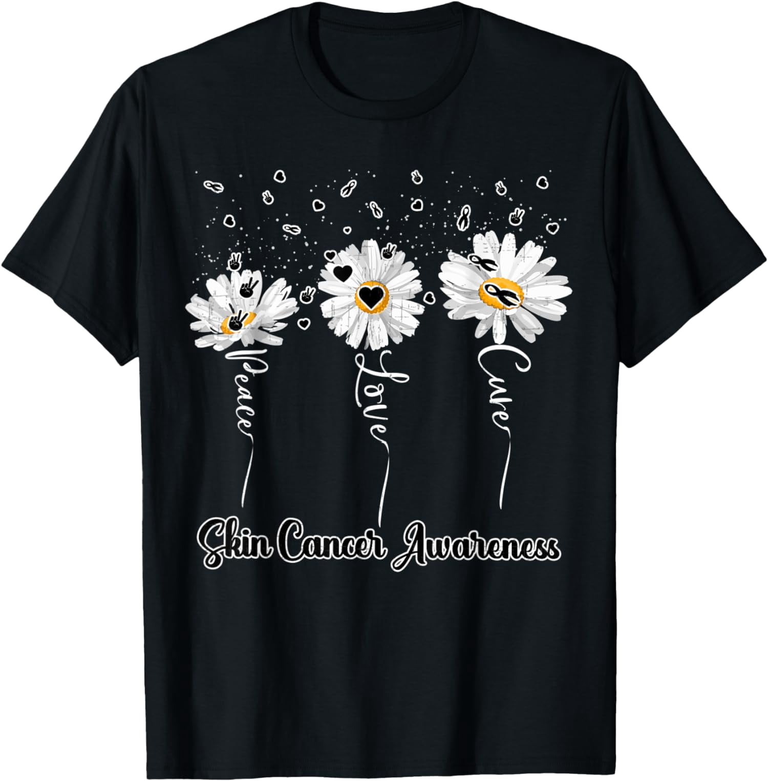 Peace Love Cure Skin Cancer month Awareness Costume Daisy T-Shirt ...