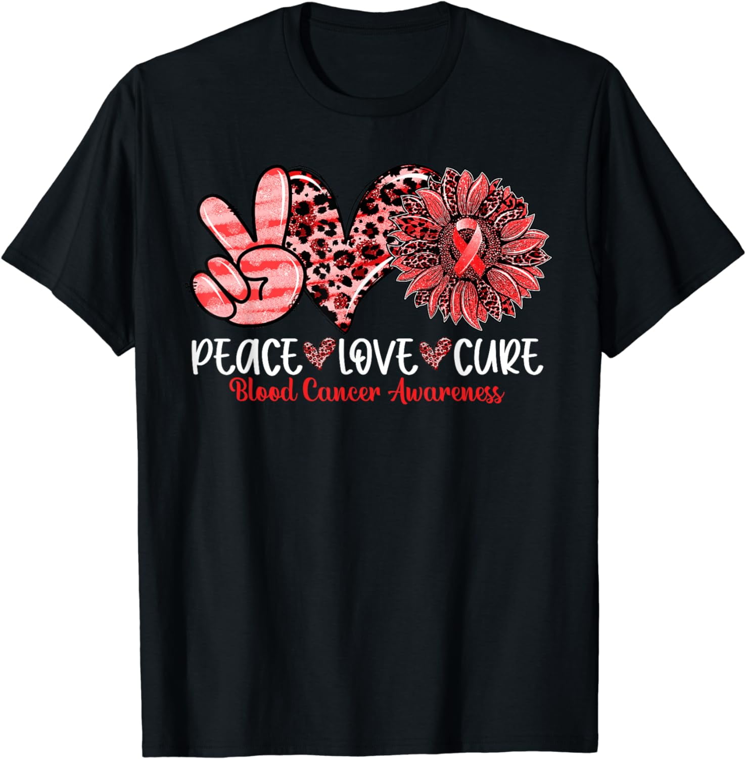 Peace Love Cure Sunflower Leopard Blood Cancer Awareness T-Shirt ...