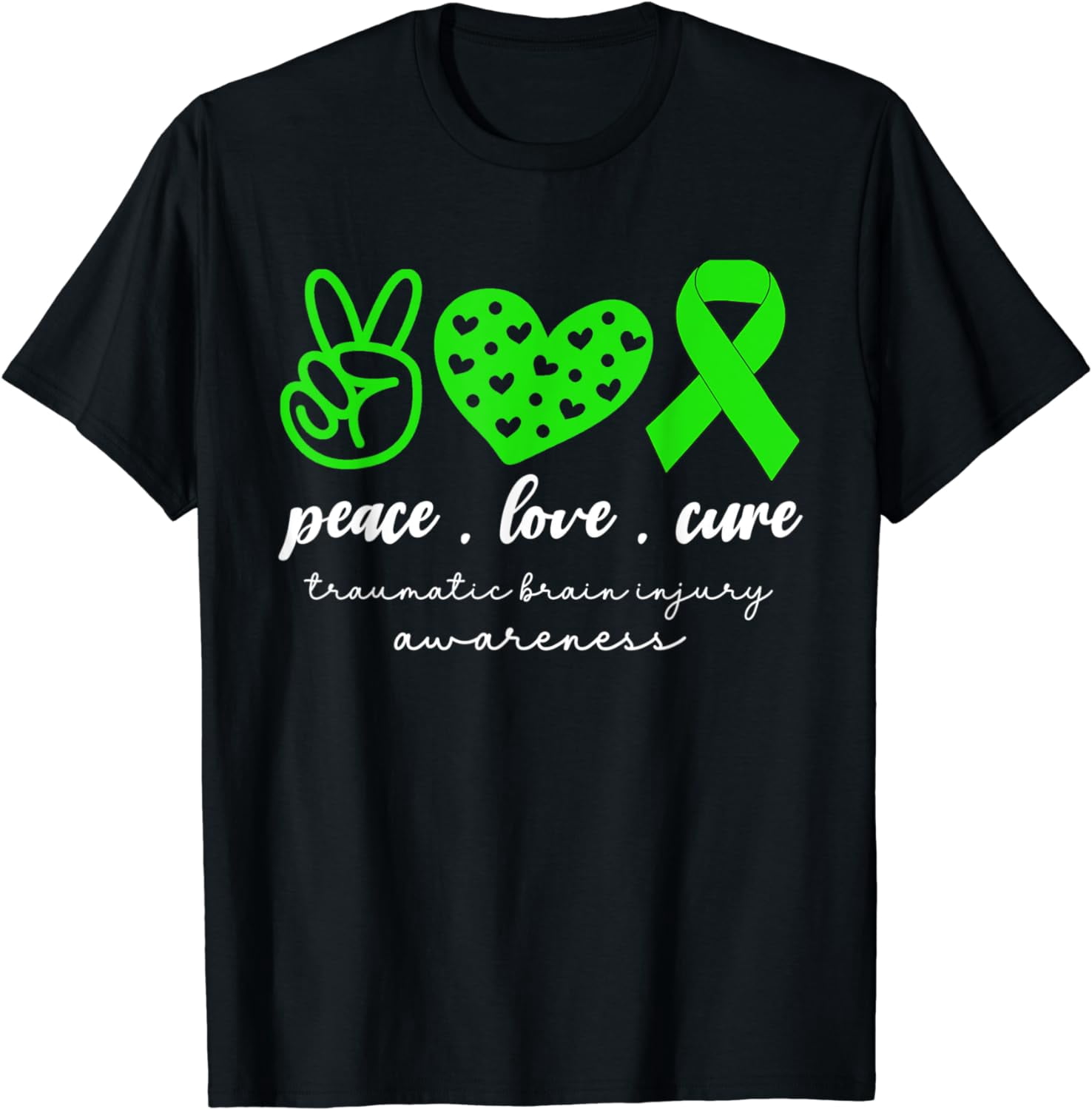 Peace Love Cure Traumatic Brain Injury Women TBI Awareness T-Shirt ...