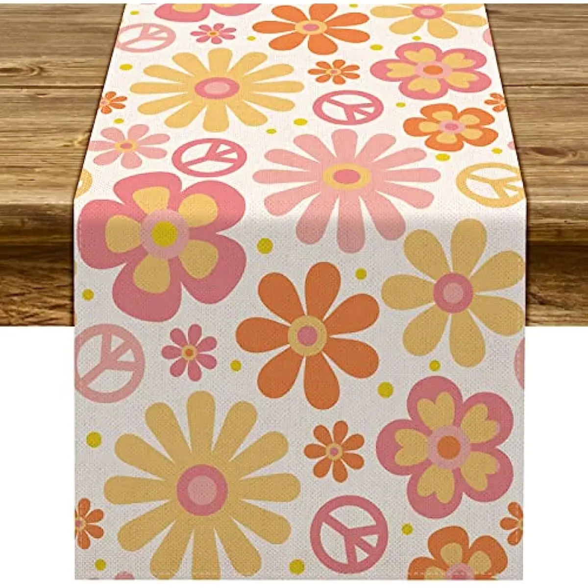 Peace Love Daisy Flower Linen Table Runners Kitchen r Washable Dining ...
