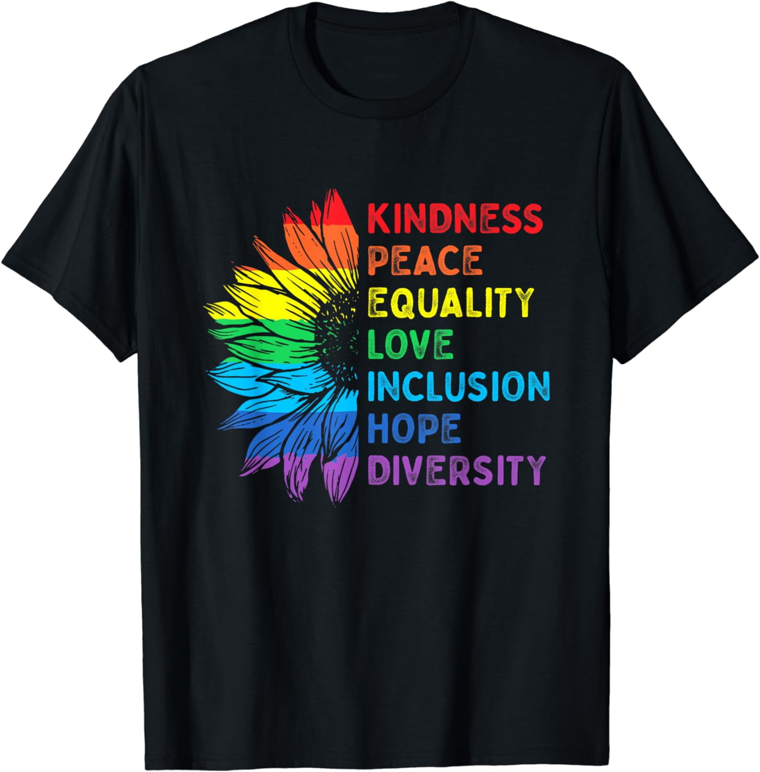 Peace Love Diversity Inclusion Equality Human Rights Rainbow T-Shirt ...