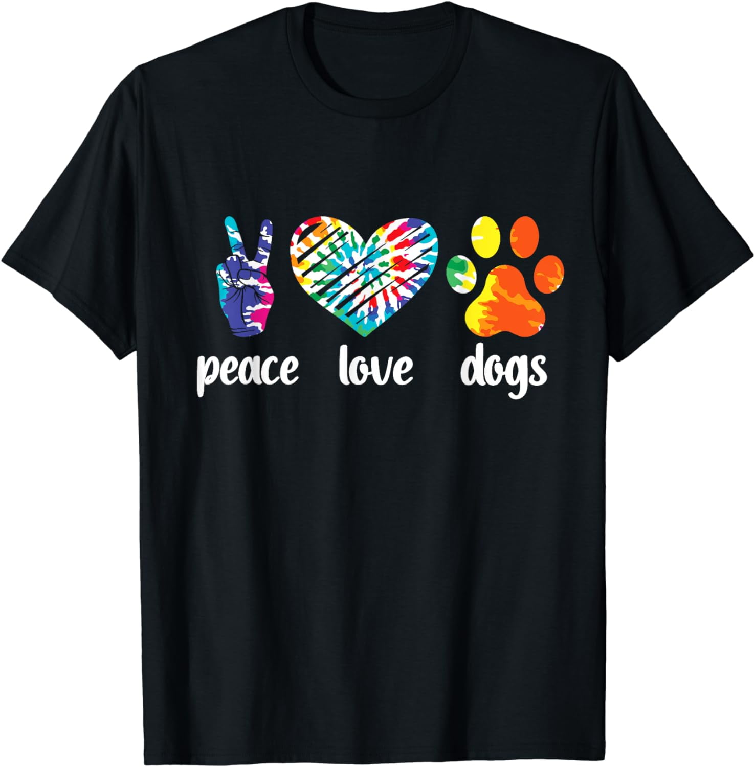 Peace Love Dogs Paws Tie Dye Rainbow Animal Rescue T-Shirt - Walmart.com