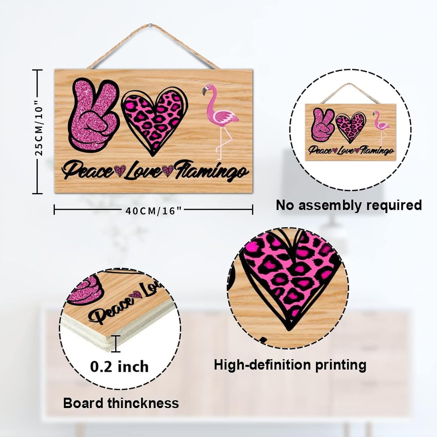 Peace Love Flamingo Wood Door Sign 10X16 Inch, Inspirational Bible ...