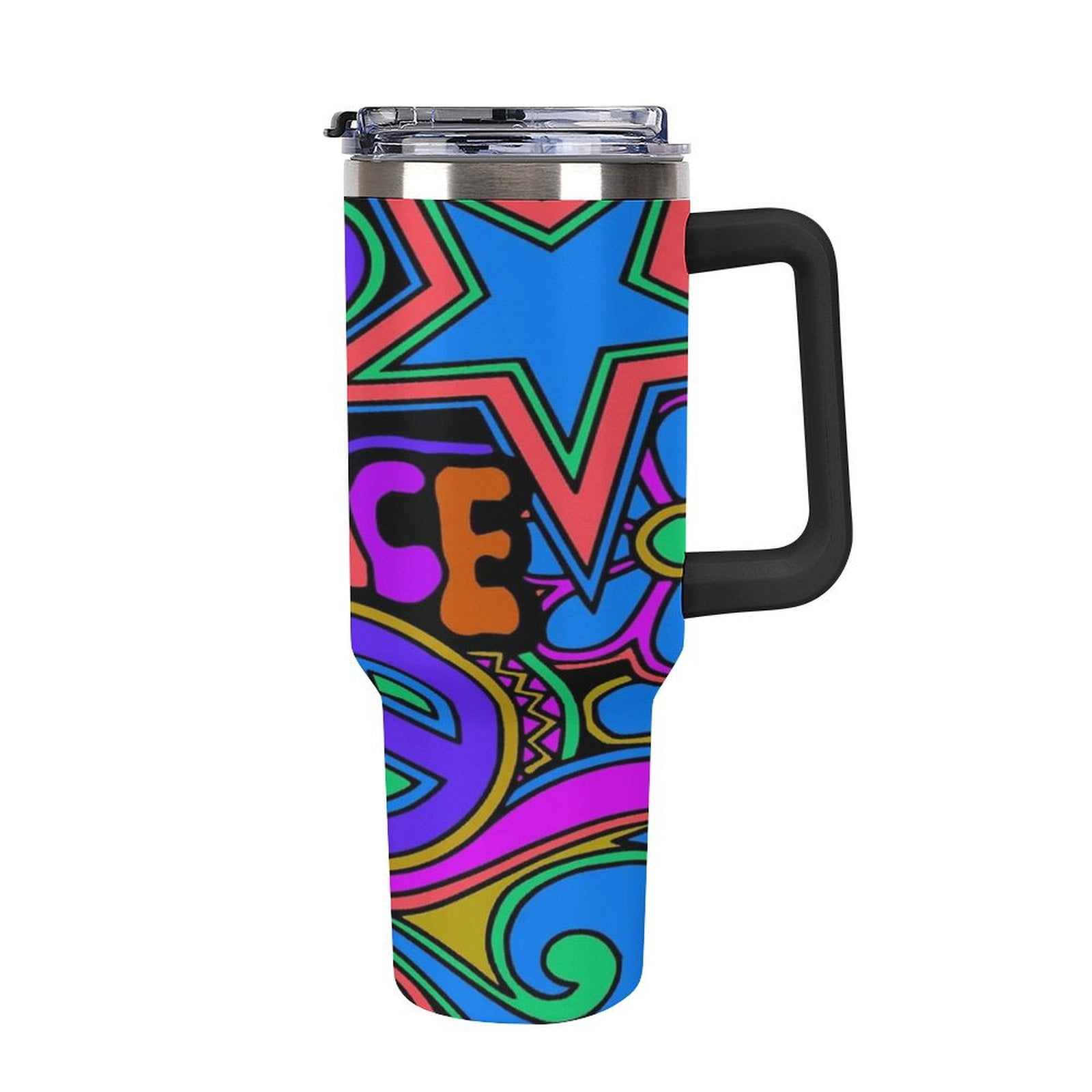 Peace And Love Flowers And Stars Hippie Design Insulated Tumblers with ...