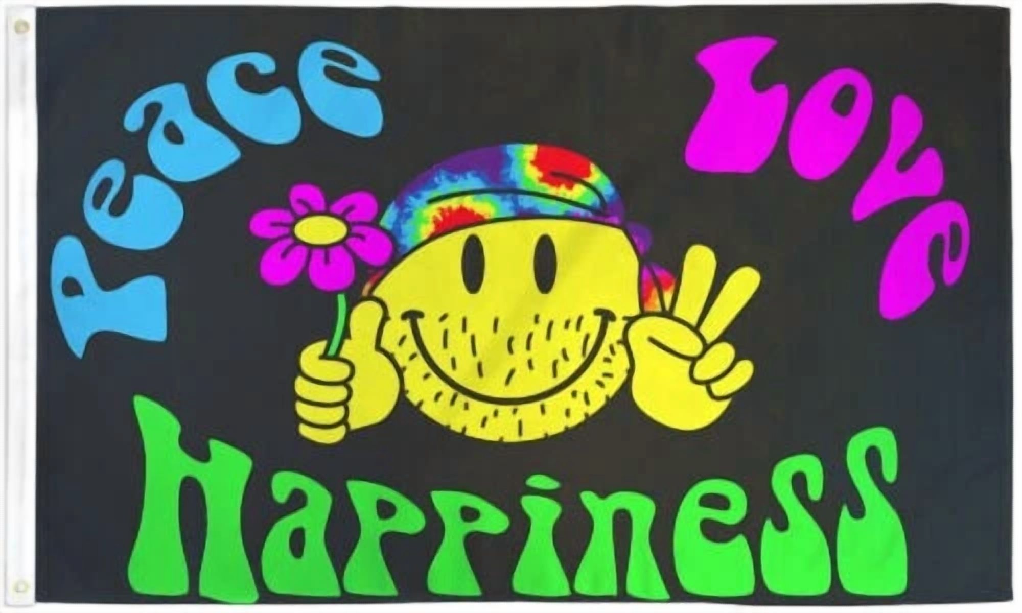 Peace Love & Happiness Flag 3X5Ft Novelty Peace House Flag 100D Fabric ...