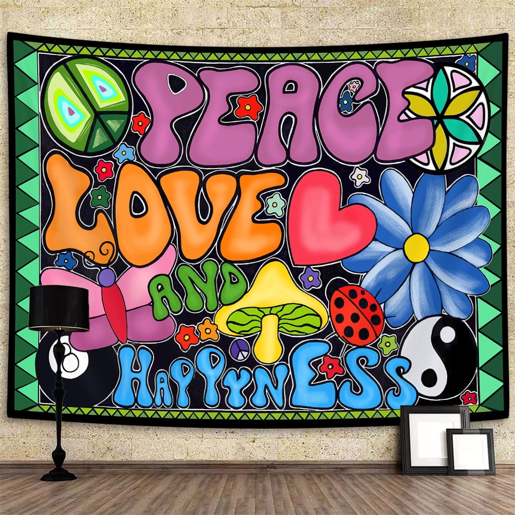 Peace Love and Happiness Tapestry Wall Hanging 70S Theme Party Wall ...